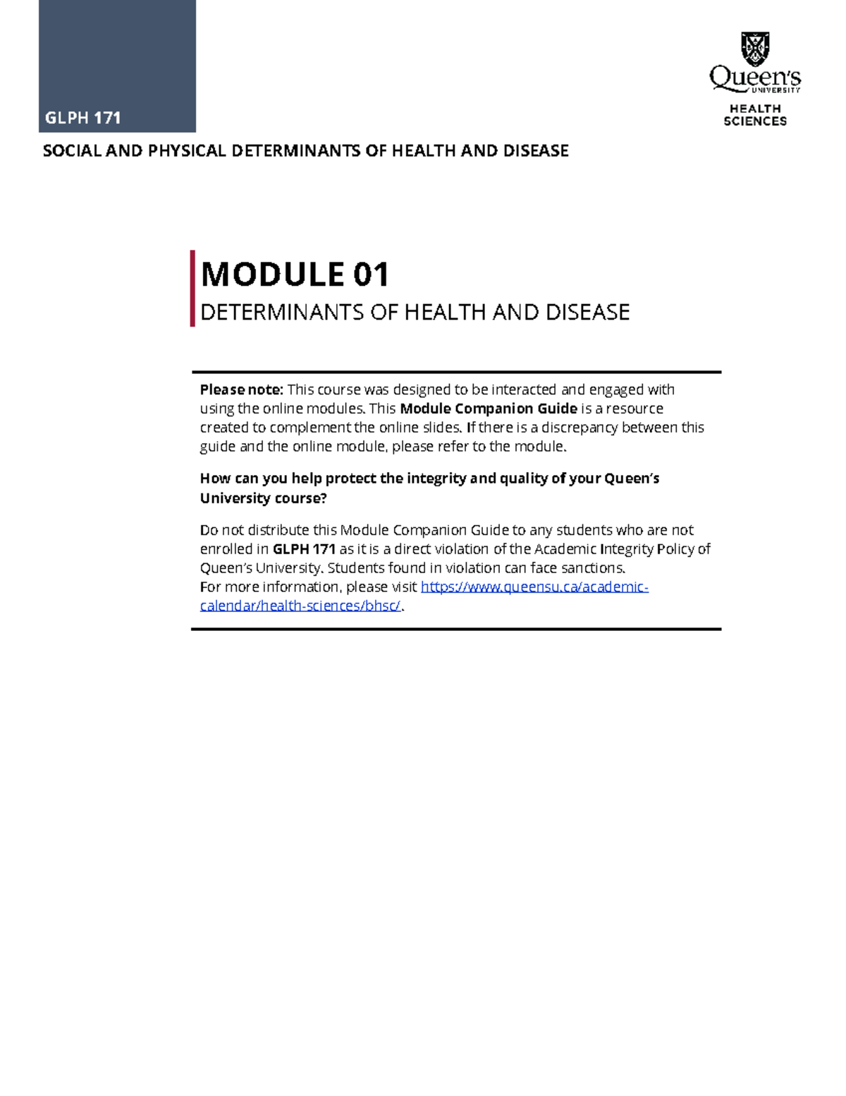companion guide - oiw MODULE 01 DETERMINANTS OF HEALTH AND DISEASE ...