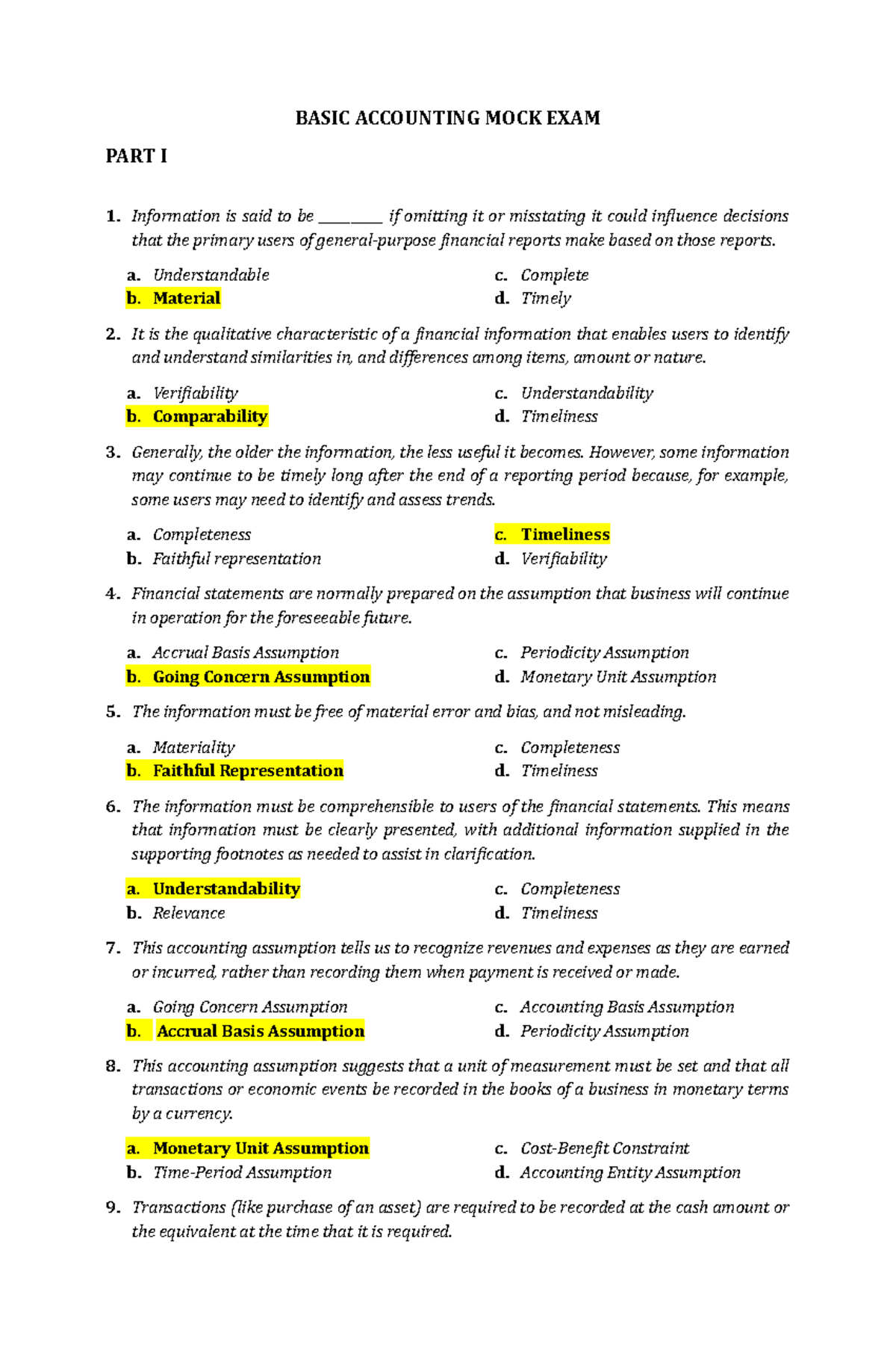 Basic Accounting MOCK EXAM - business adminstration - Studocu