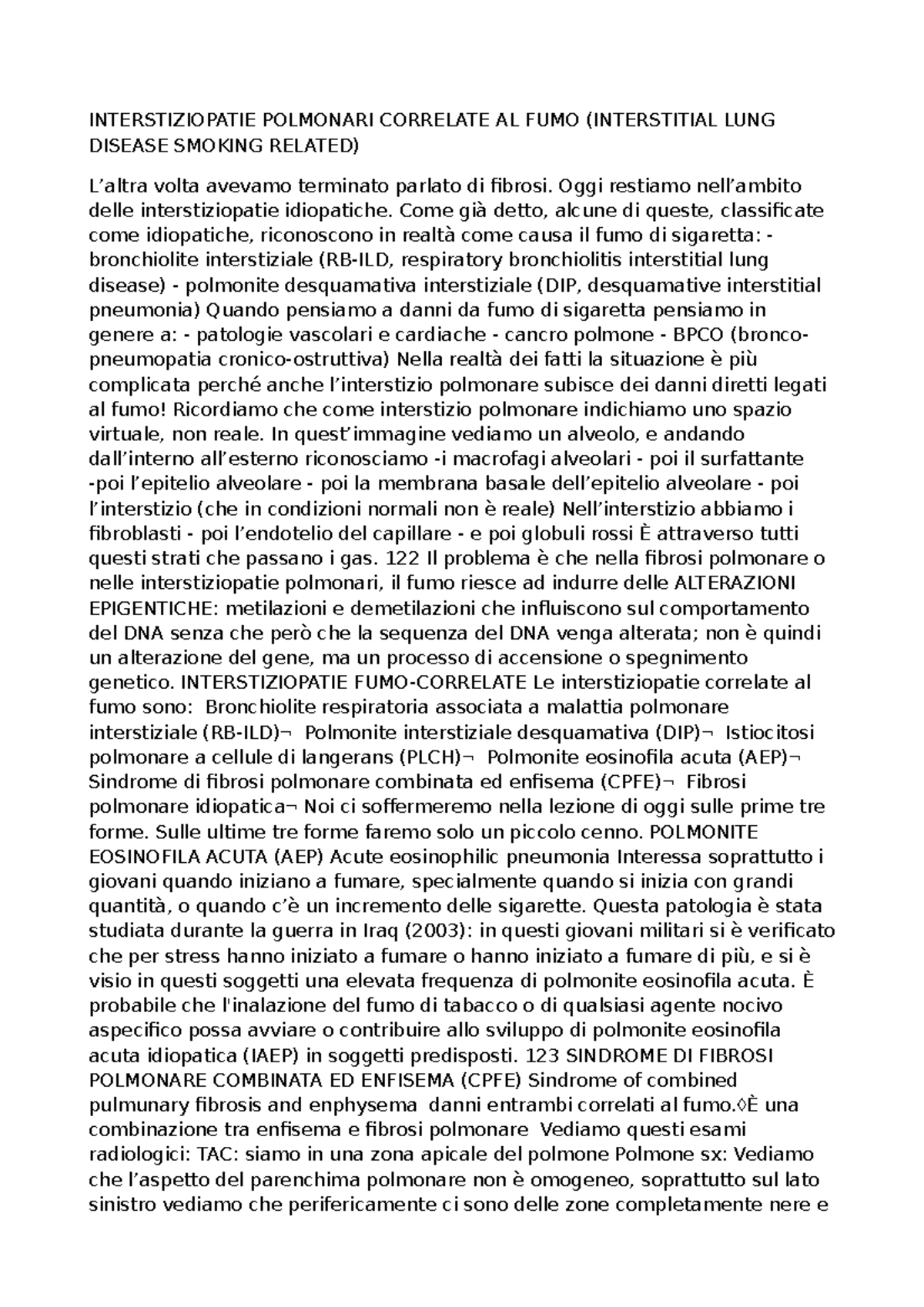 Interstiziopatie Polmonari Correlate AL FUMO - INTERSTIZIOPATIE ...