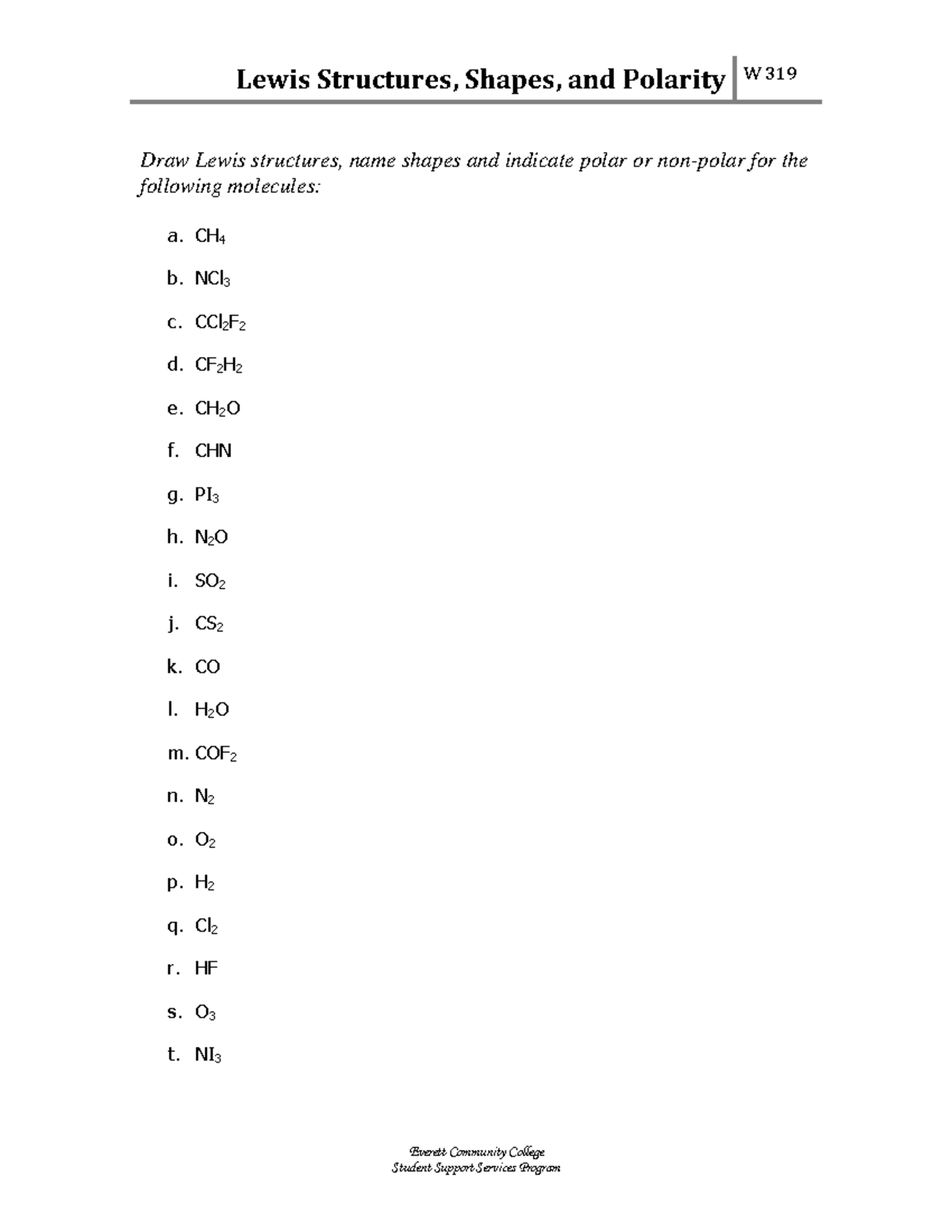 W319 lewis structures shapes and polarity - Lewis Structures, Shapes ...