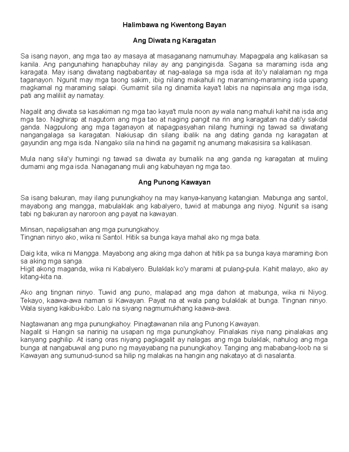 Kuwentong Bayan - Halimbawa ng Kwentong Bayan Ang Diwata ng Karagatan ...