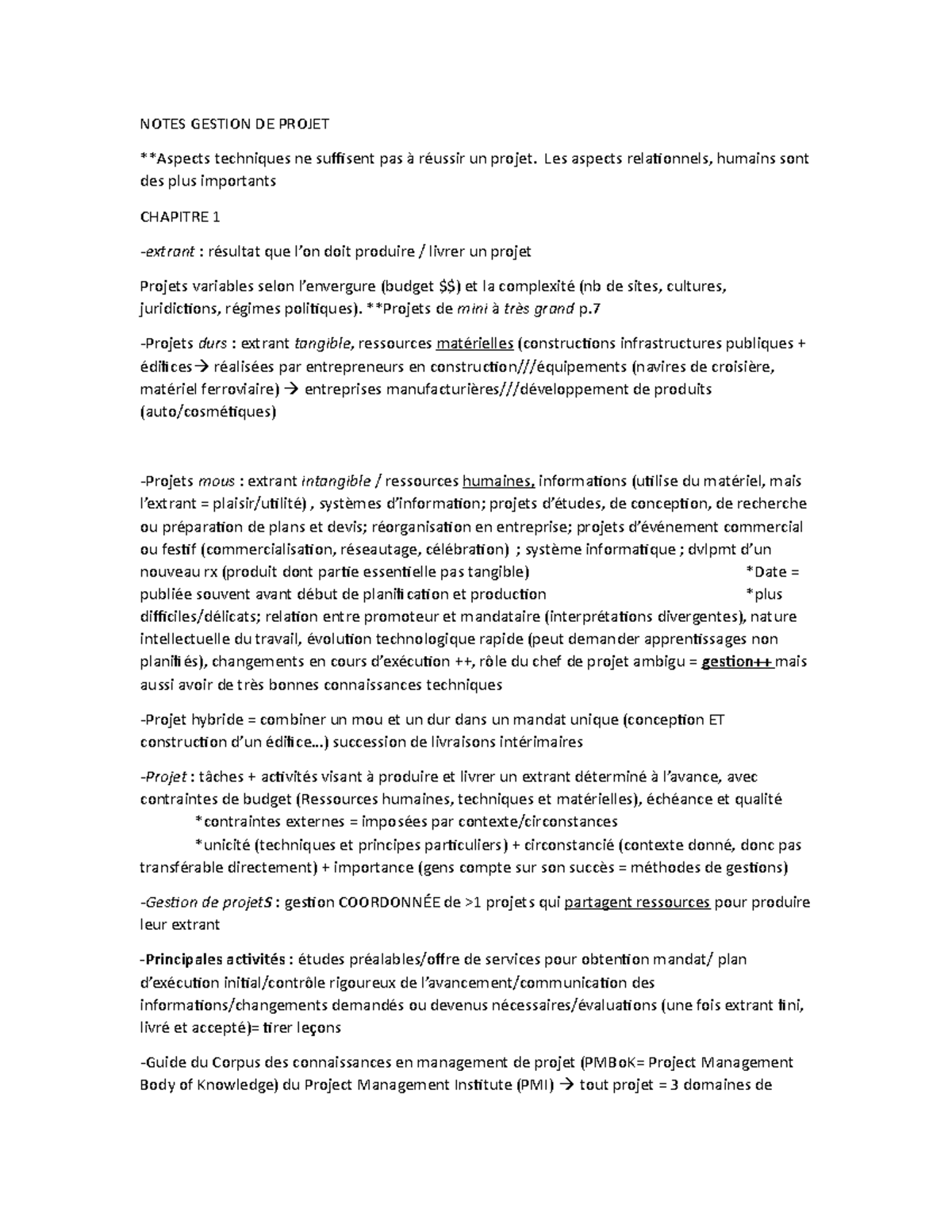 Notes Gestion DE Projet séance 1-2 - NOTES GESTION DE PROJET **Aspects ...