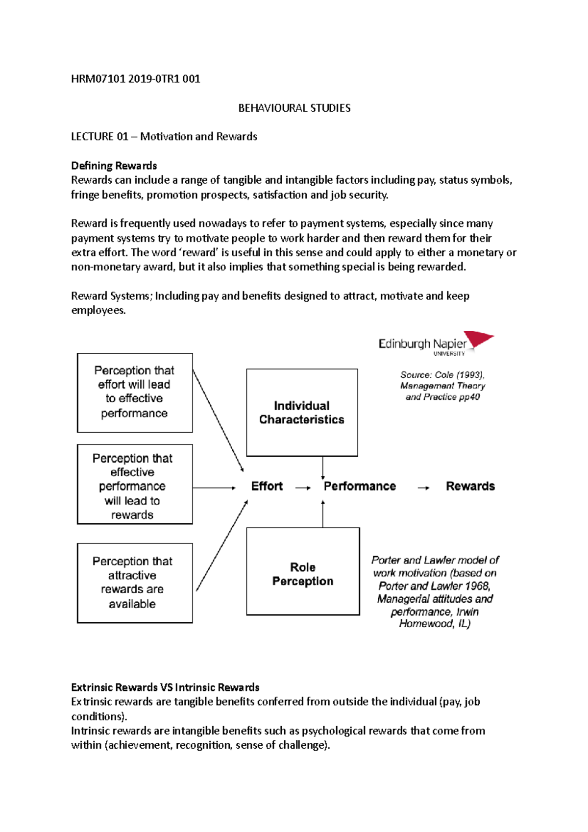 Behavioural Studies Class Notes - HRM07101 2019-0TR1 001 BEHAVIOURAL ...