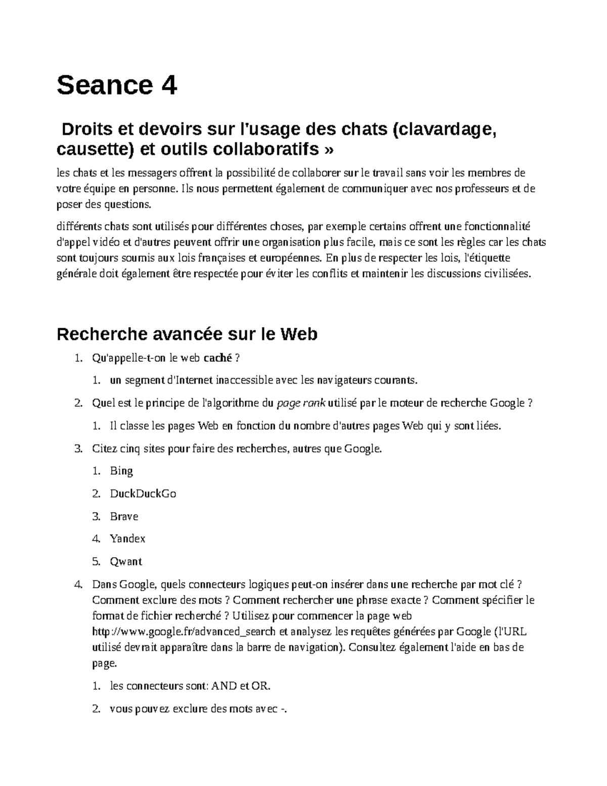 Seance 4 - Seance 4 Droits et devoirs sur l'usage des chats (clavardage, causette) et outils ...