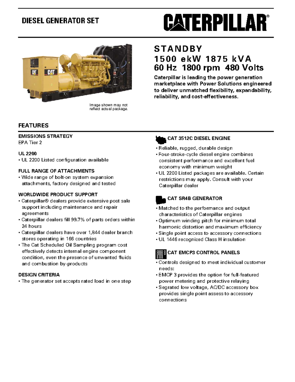 Caterpillar CAT 3512C 1500k W spec sheet - DIESEL GENERATOR SET STANDBY ...