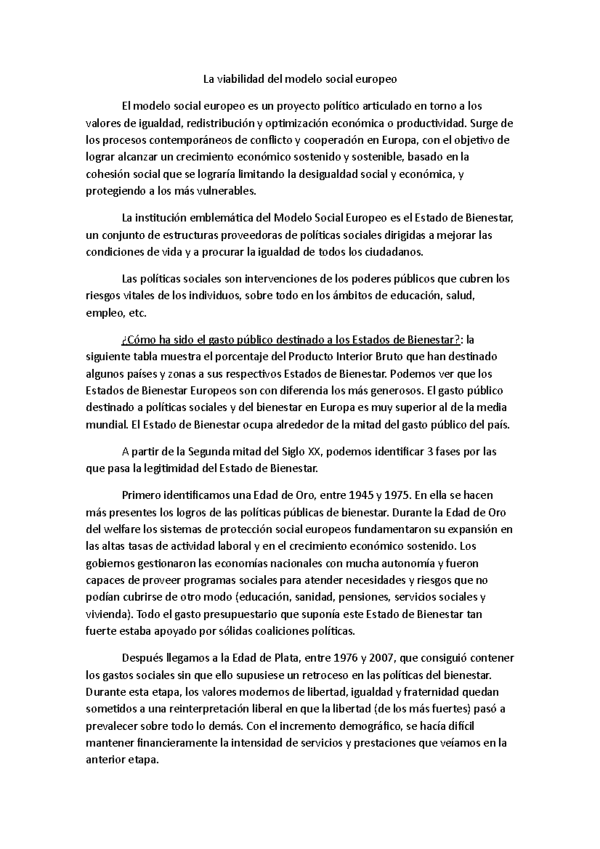 La viabilidad del modelo social europeo - Surge de los procesos ...