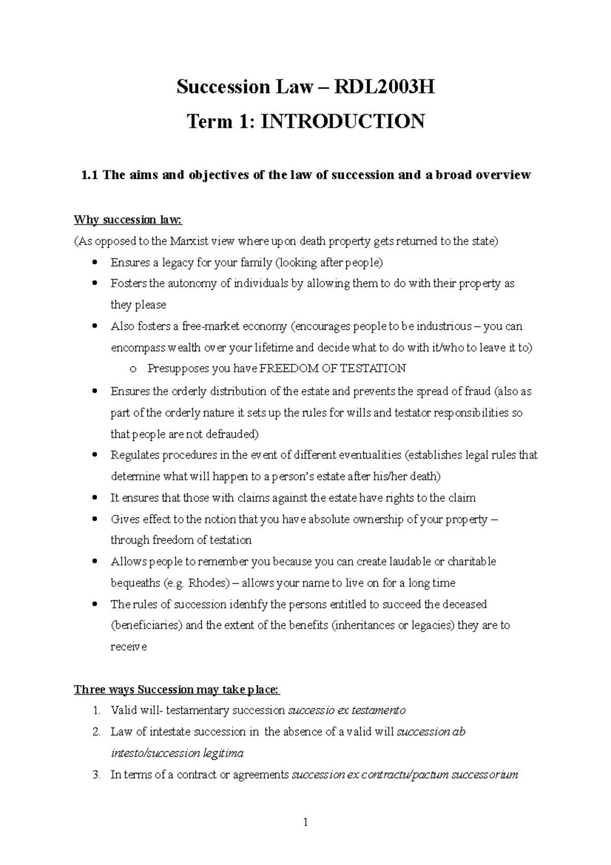 Topic 1 - Introduction - Succession - Succession Law – RDL2003H Term 1 ...