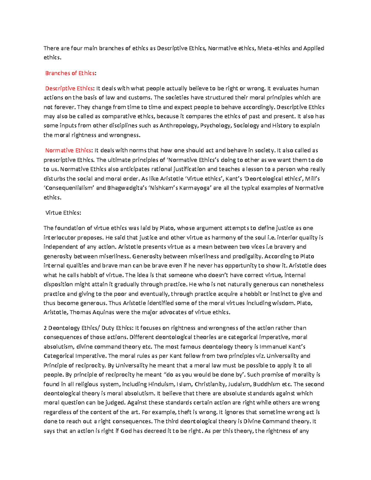 Branches of Ethics 3 - There are four main branches of ethics as ...