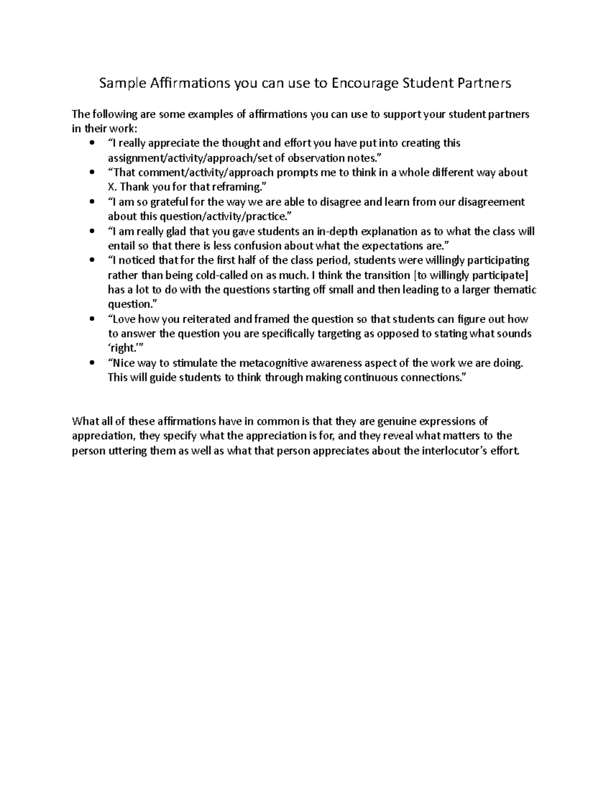 Sample Affirmations for Faculty - Sample Affirmations you can use to ...