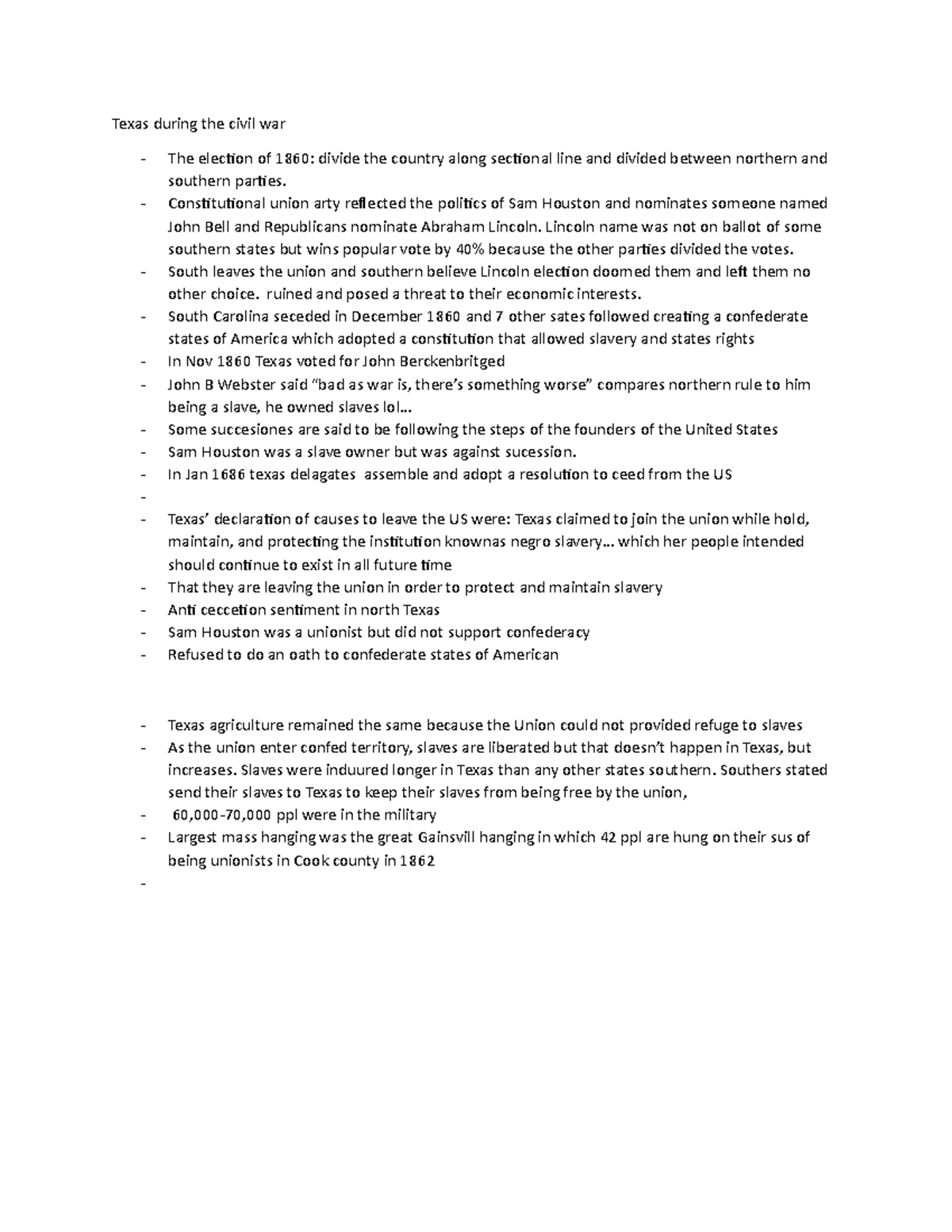 HIST 3333 Texas during the civil war - Texas during the civil war The ...