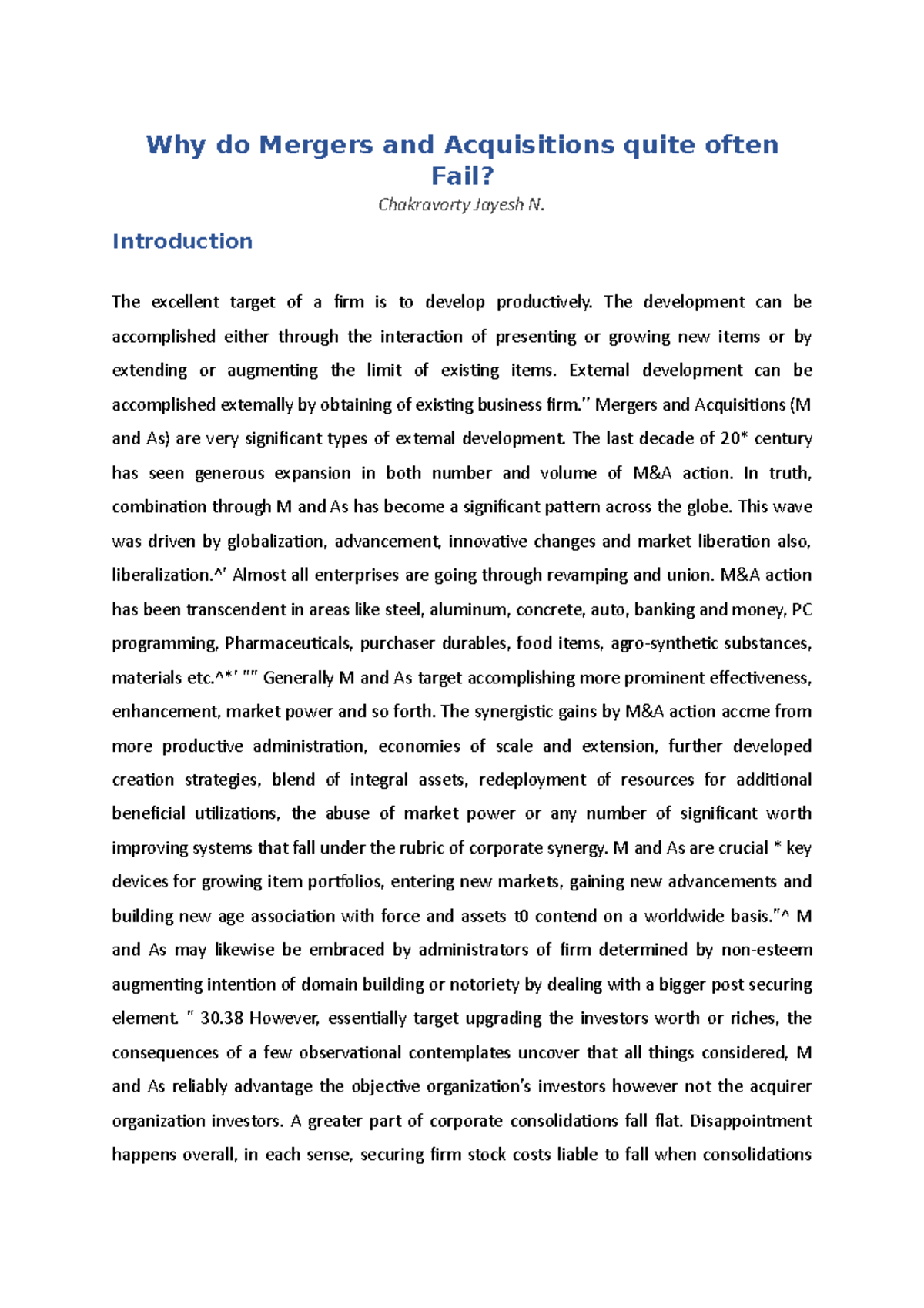 1 Why do Mergers and Acquisitions quite often Fail - Why do Mergers and Acquisitions quite often ...