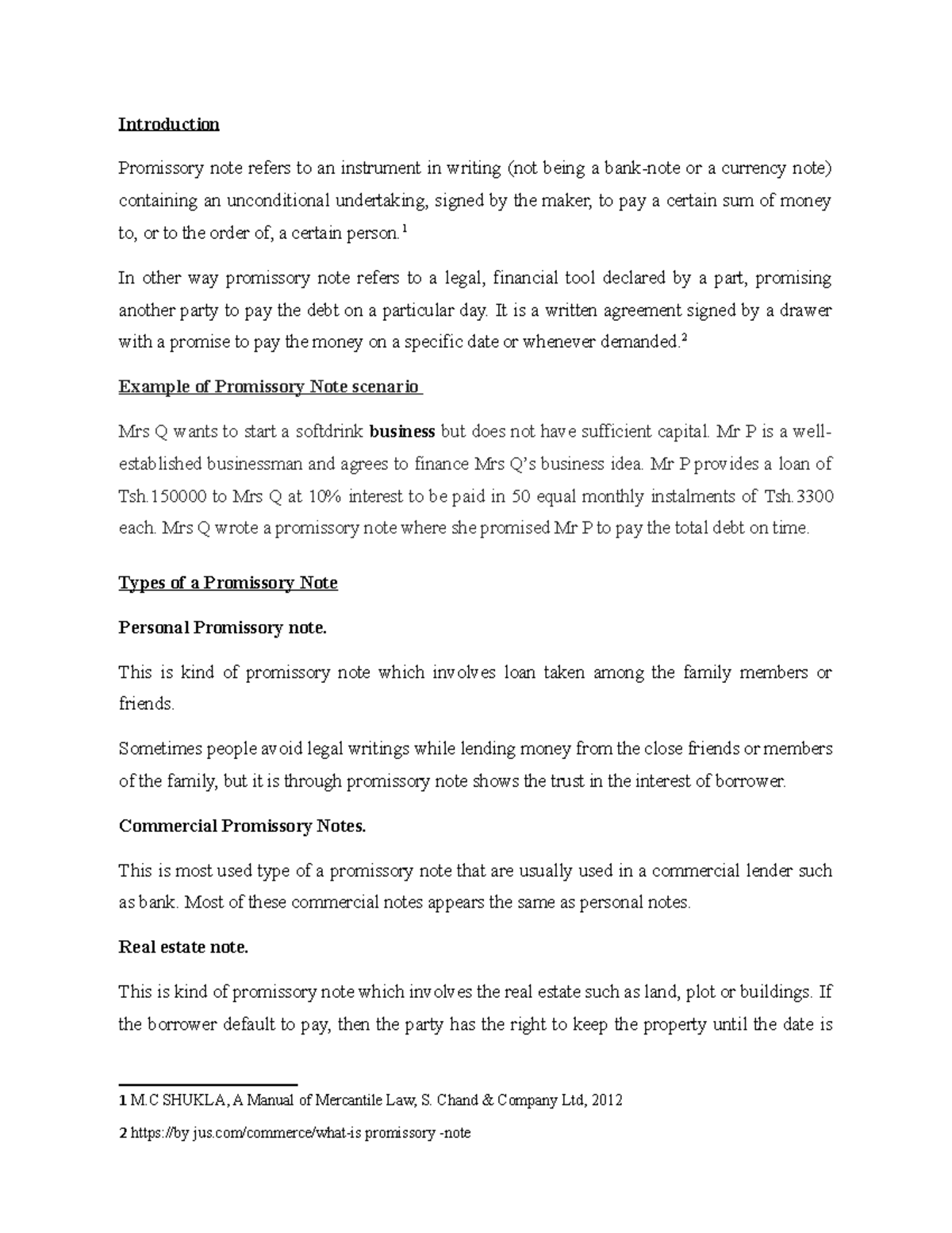 Negotiable Instrument - Introduction Promissory note refers to an ...