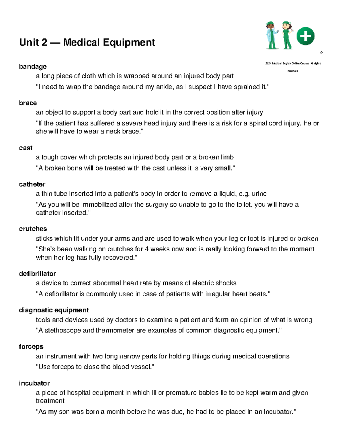 Medical English Online Course — Unit 2 Vocabulary - Unit 2 — Medical ...