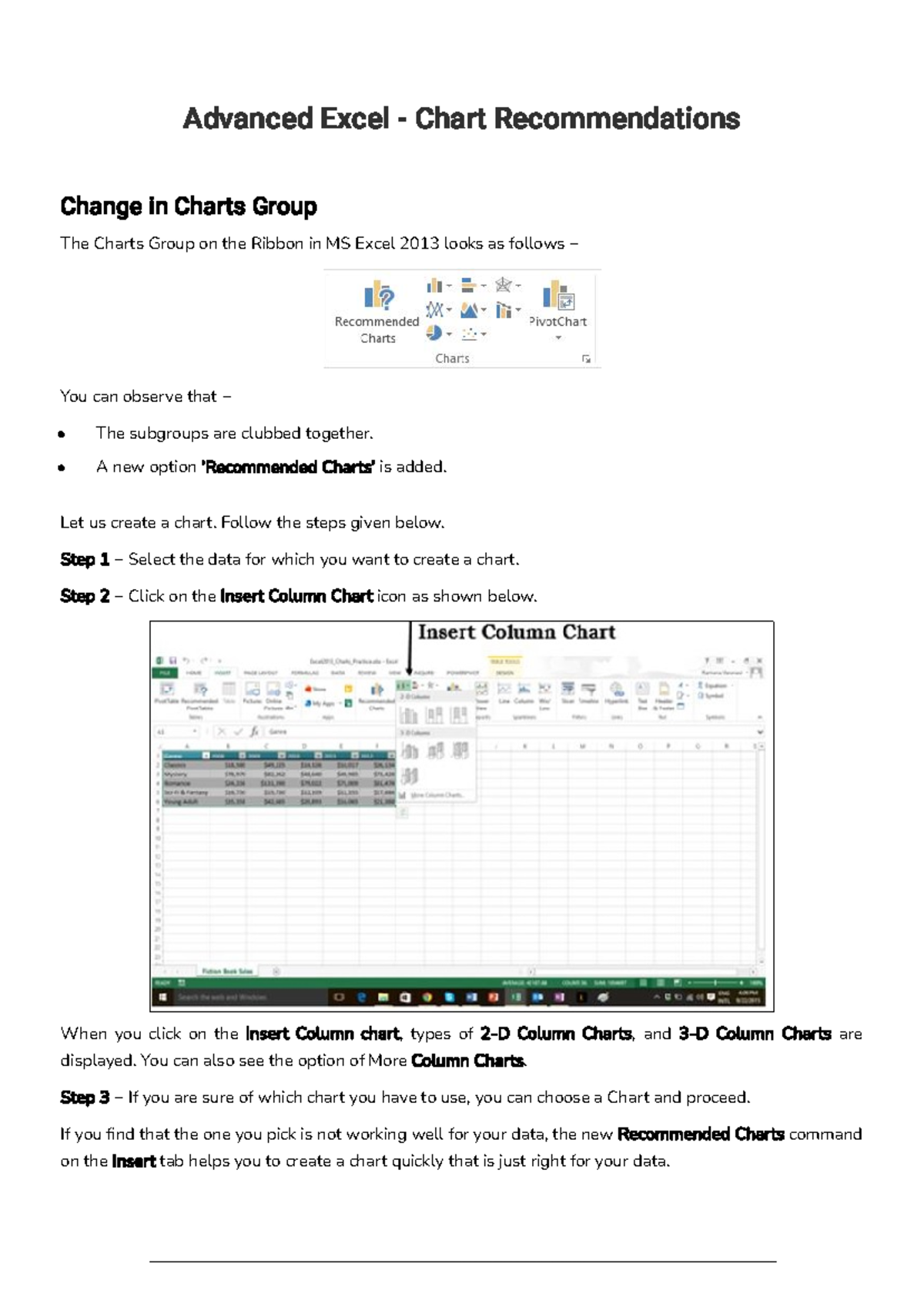 Advanced Excel - Chart Recommendations - Advanced Excel - Char t ...