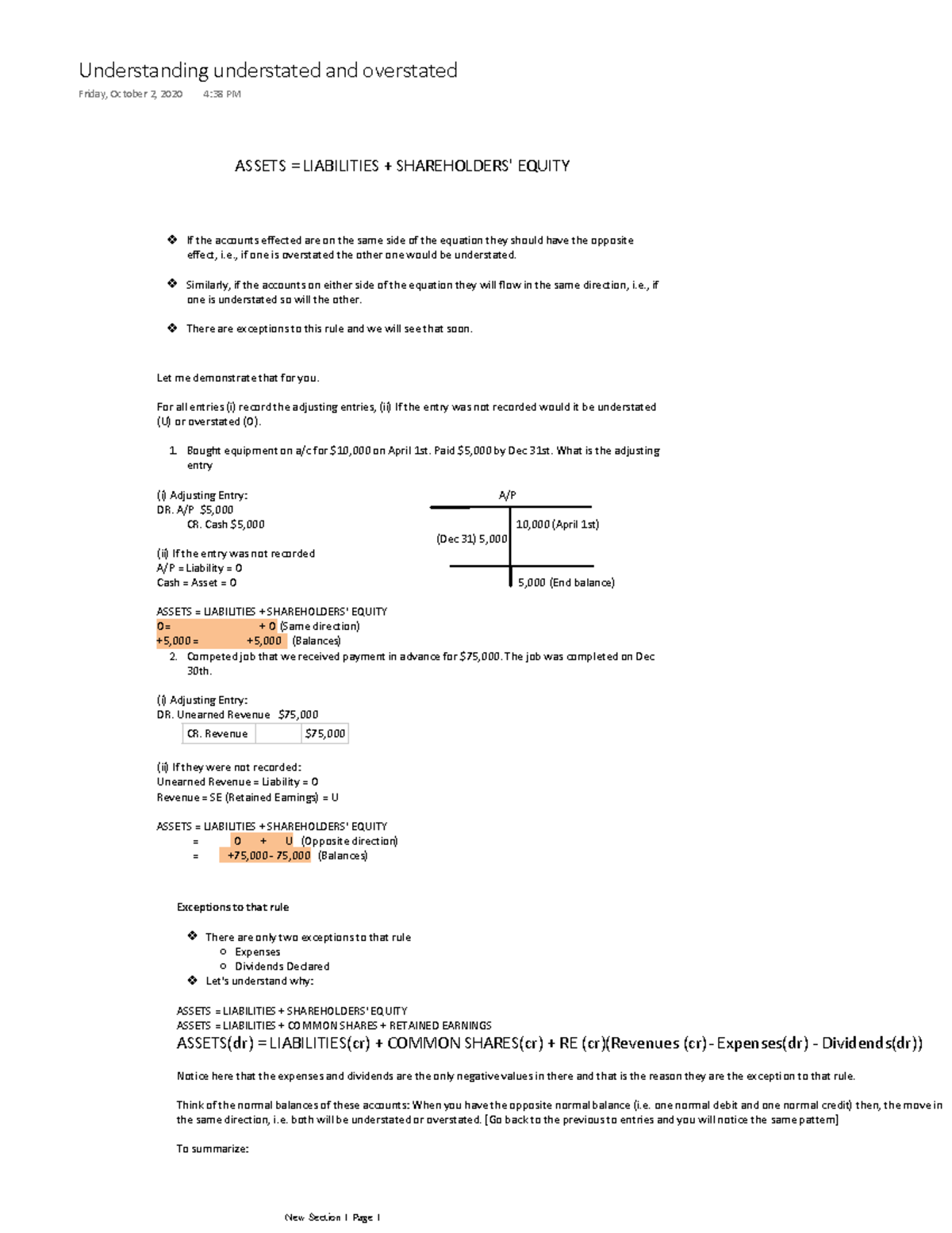 Understanding understated and overstated - ASSETS = LIABILITIES ...