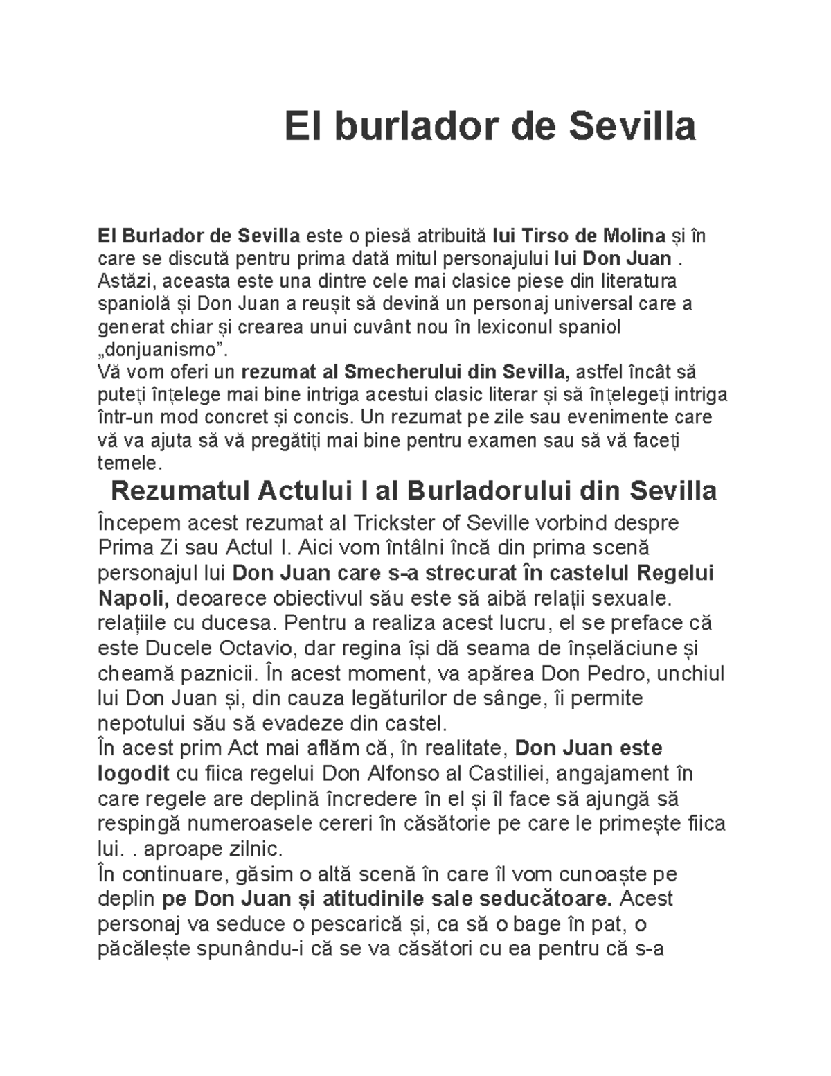 El burlador de Sevilla - per lo studio - El burlador de Sevilla El ...