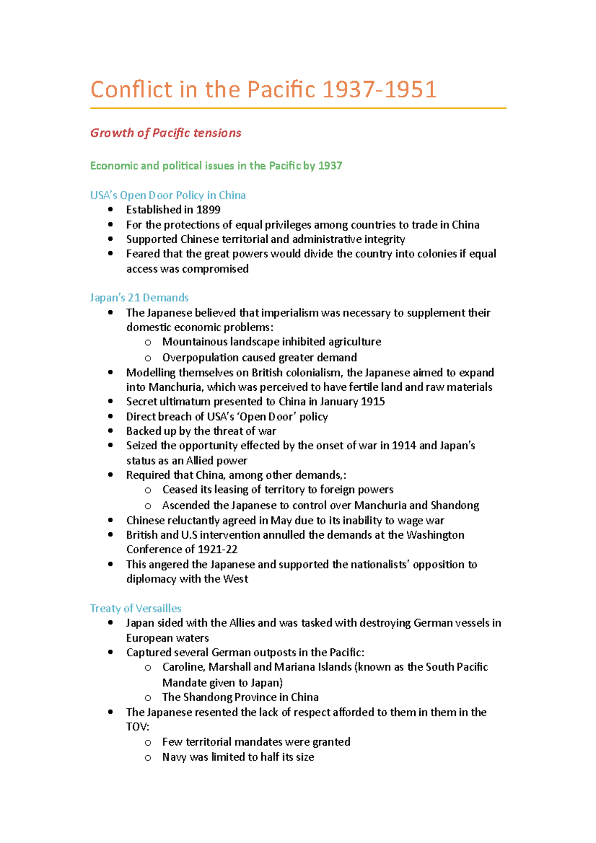 Conflict in the Pacific notes - Conflict in the Pacific 1937- Growth of ...