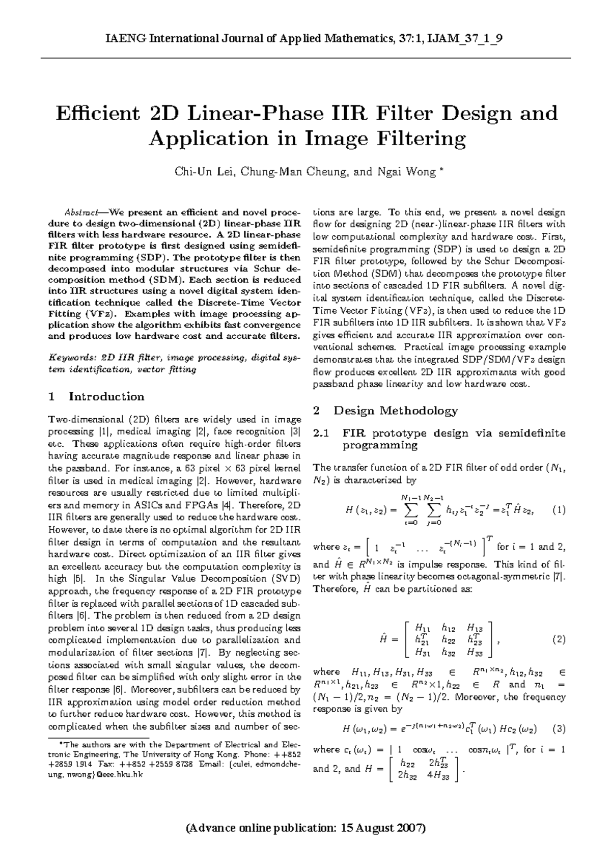 Efficient 2d Linear Phase Iir Filter Design And Application In Image Filtering A 2d Linear