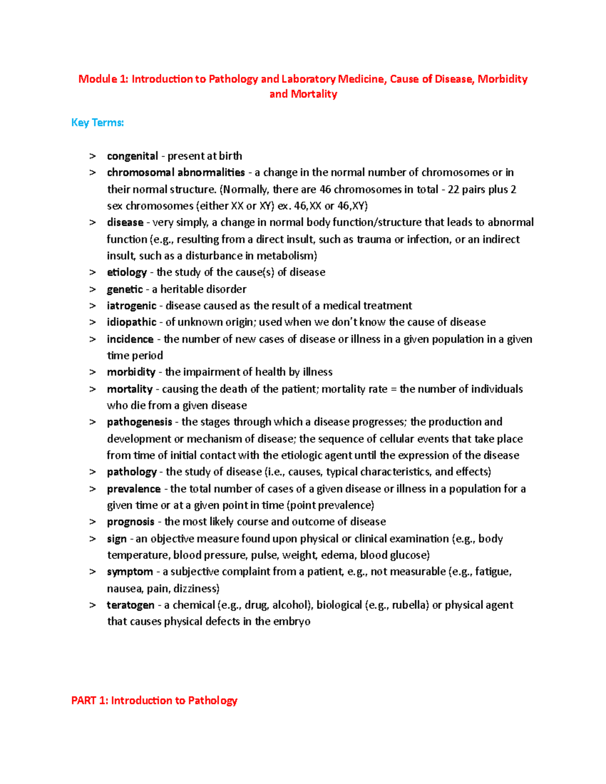 PATH Midterm 1-6 - notes - Module 1: Introduction to Pathology and ...