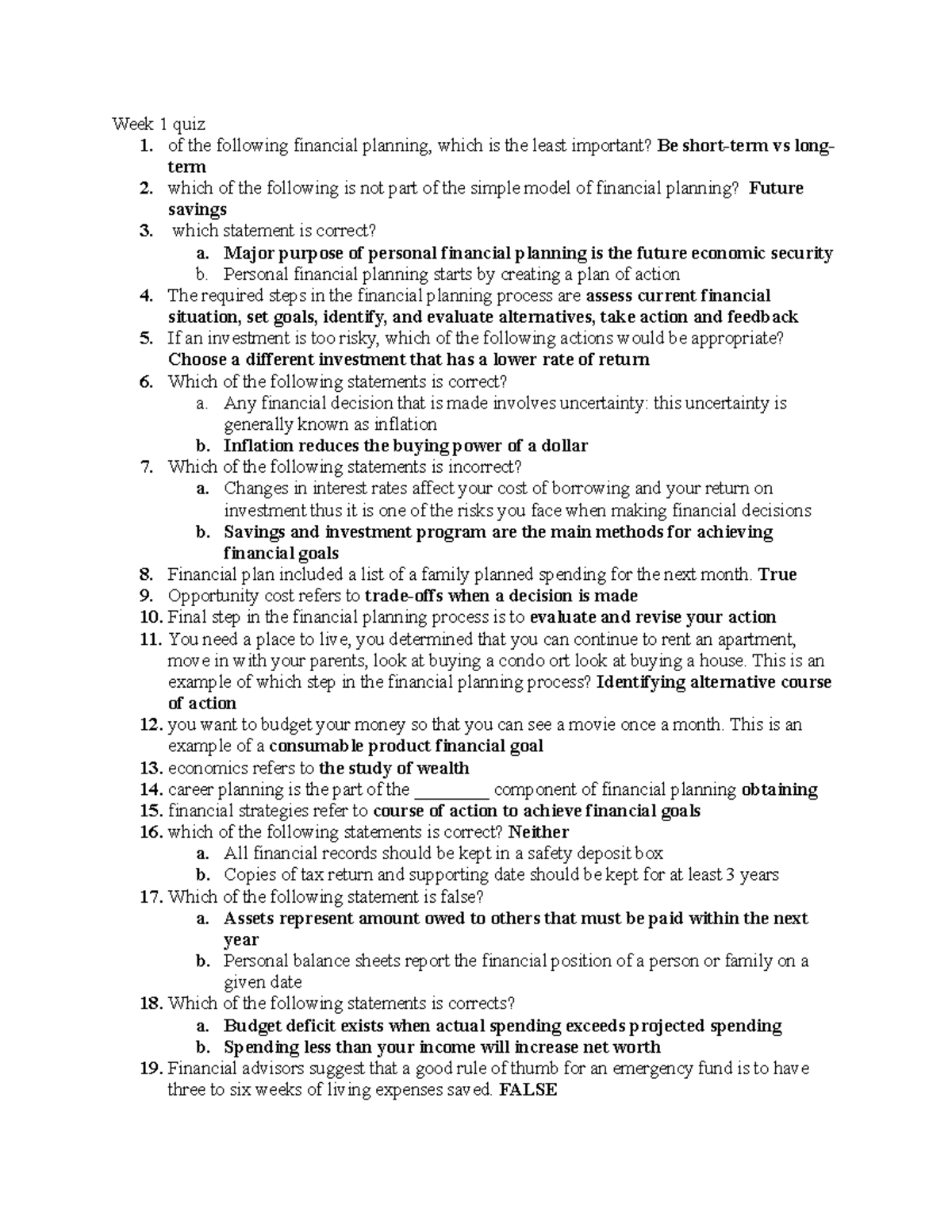 Quiz 2 March 2019, questions and answers - Week 1 quiz 1. of the ...