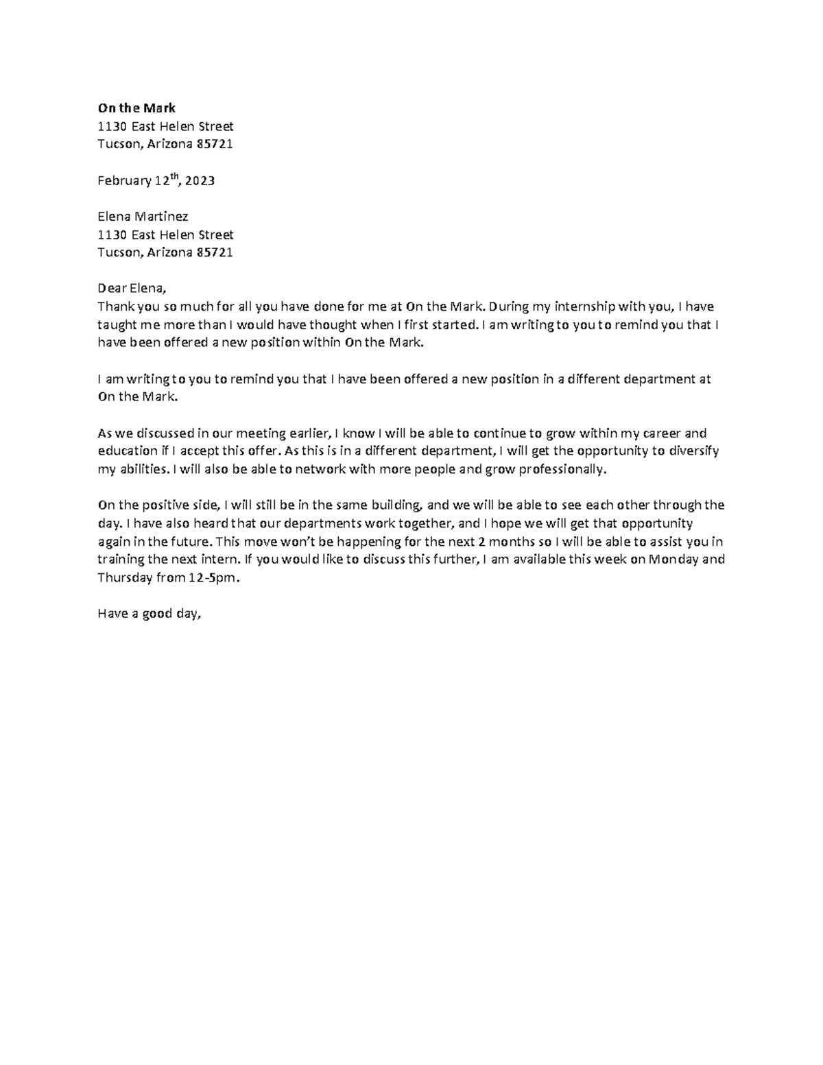 SP23 Bad News-Next Steps Letter - On the Mark 1130 East Helen Street ...