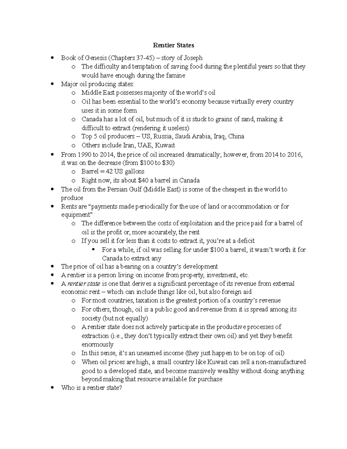 Lecture 7 - Rentier States - Rentier States Book of Genesis (Chapters ...