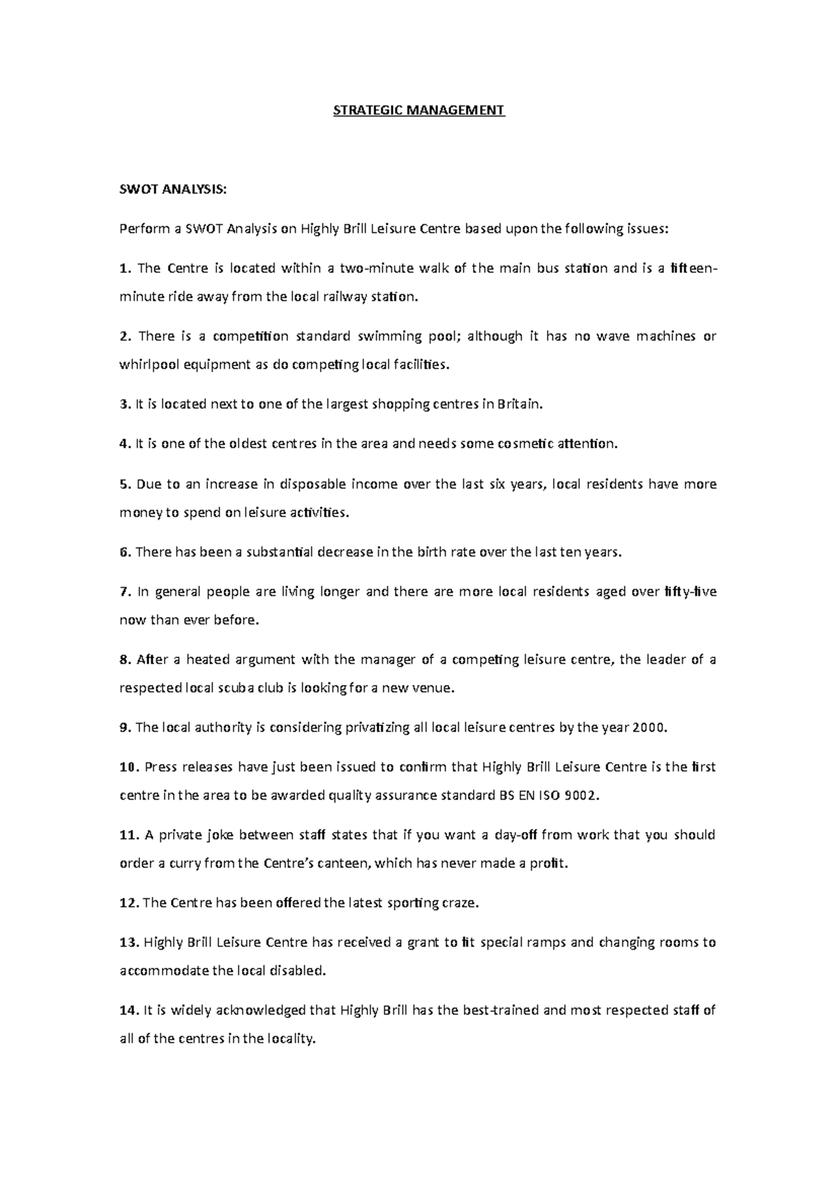 SWOT analysis for operation management - STRATEGIC MANAGEMENT SWOT ...