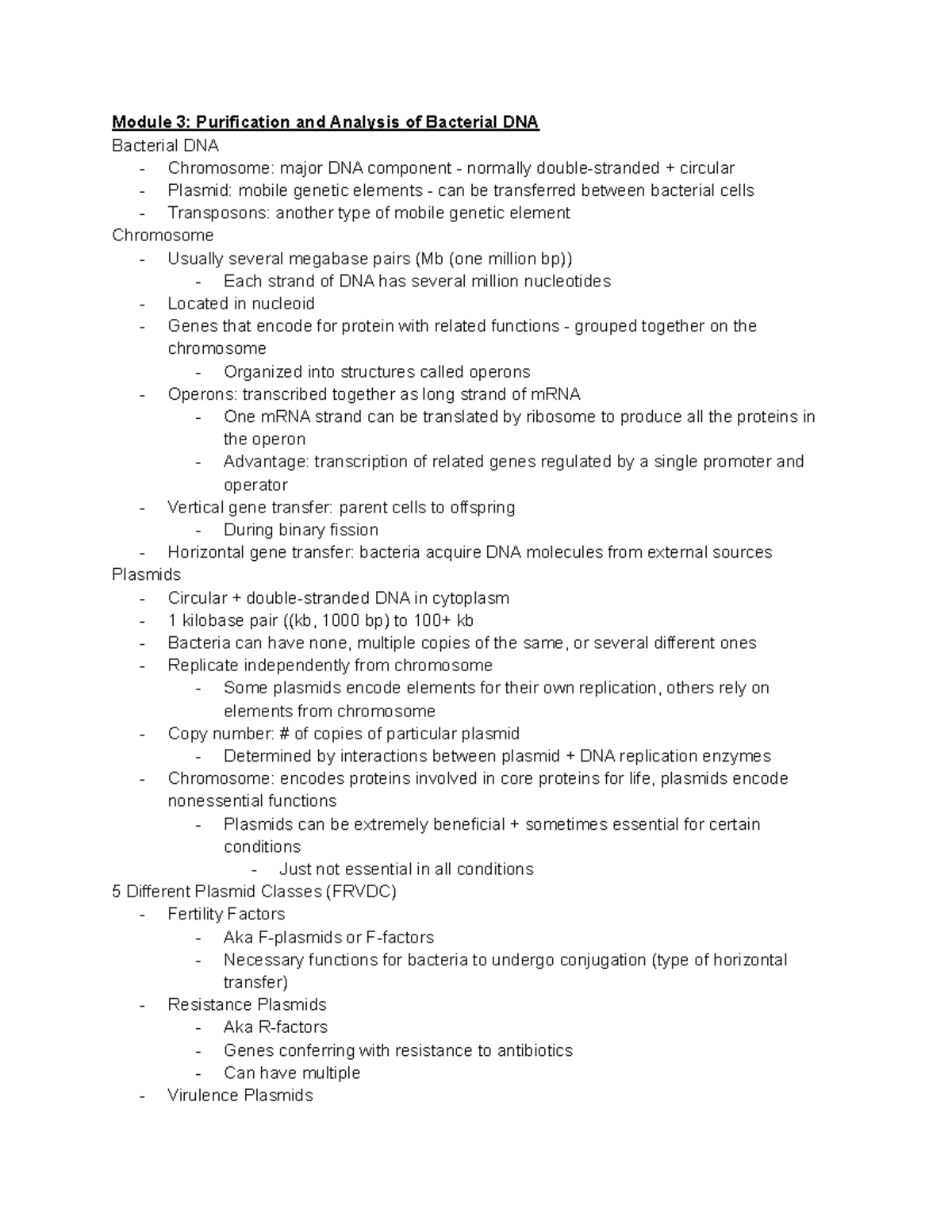 MICR 290 Exam Review Notes - Module 3: Purification and Analysis of ...