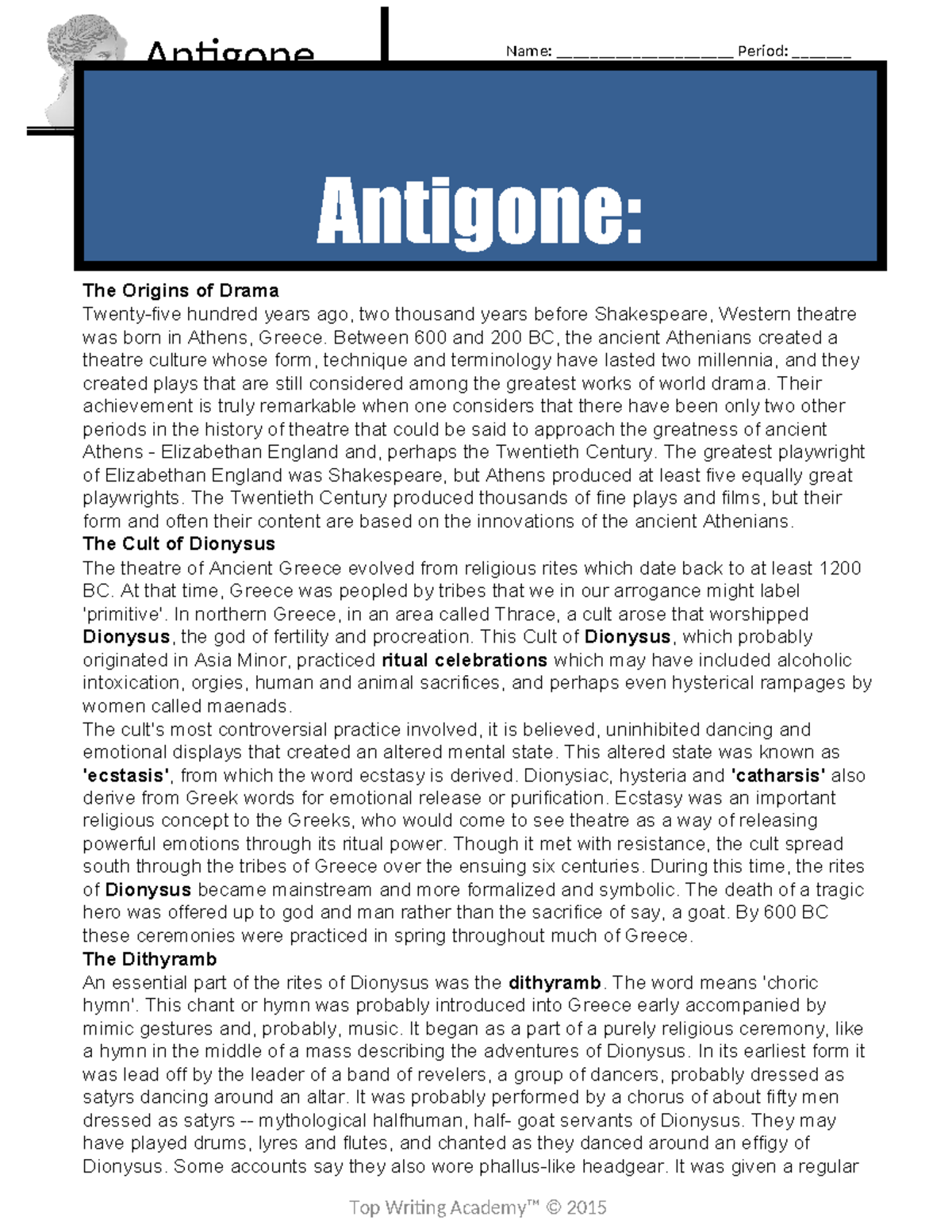 Antigone Greek Drama History- reading only (word) - Antigone Greek ...