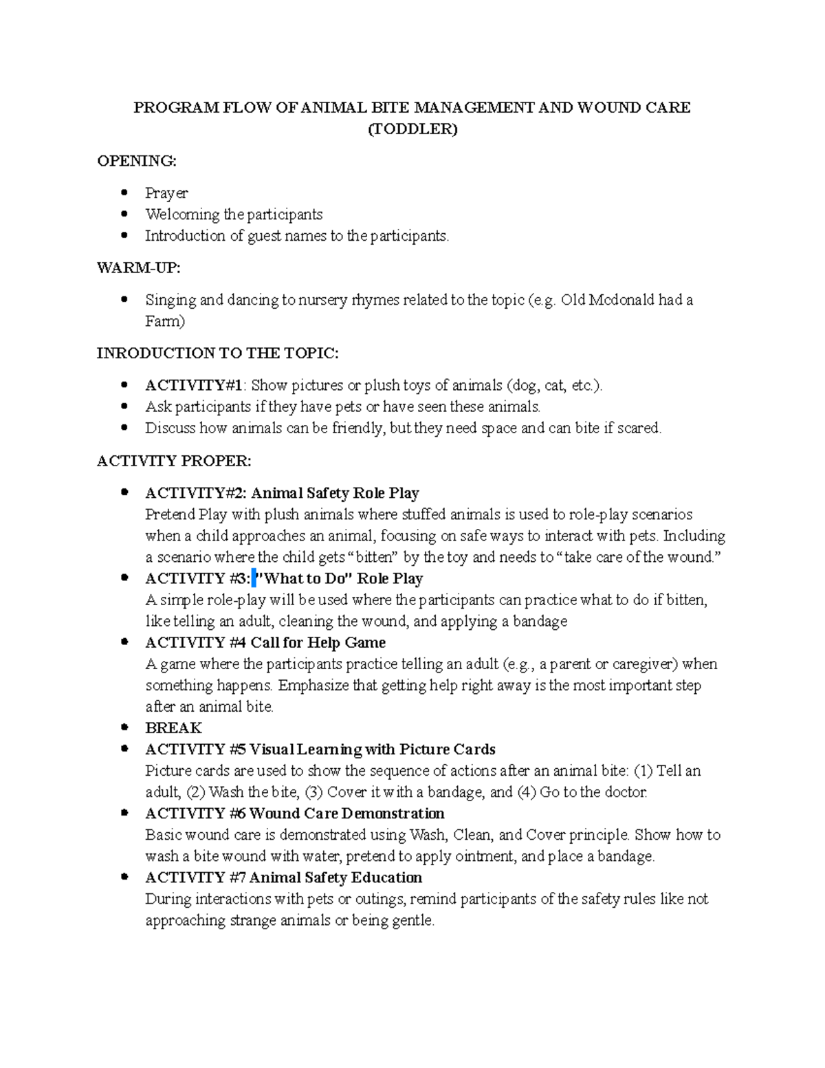 Floww - flow convo on first aid - PROGRAM FLOW OF ANIMAL BITE ...