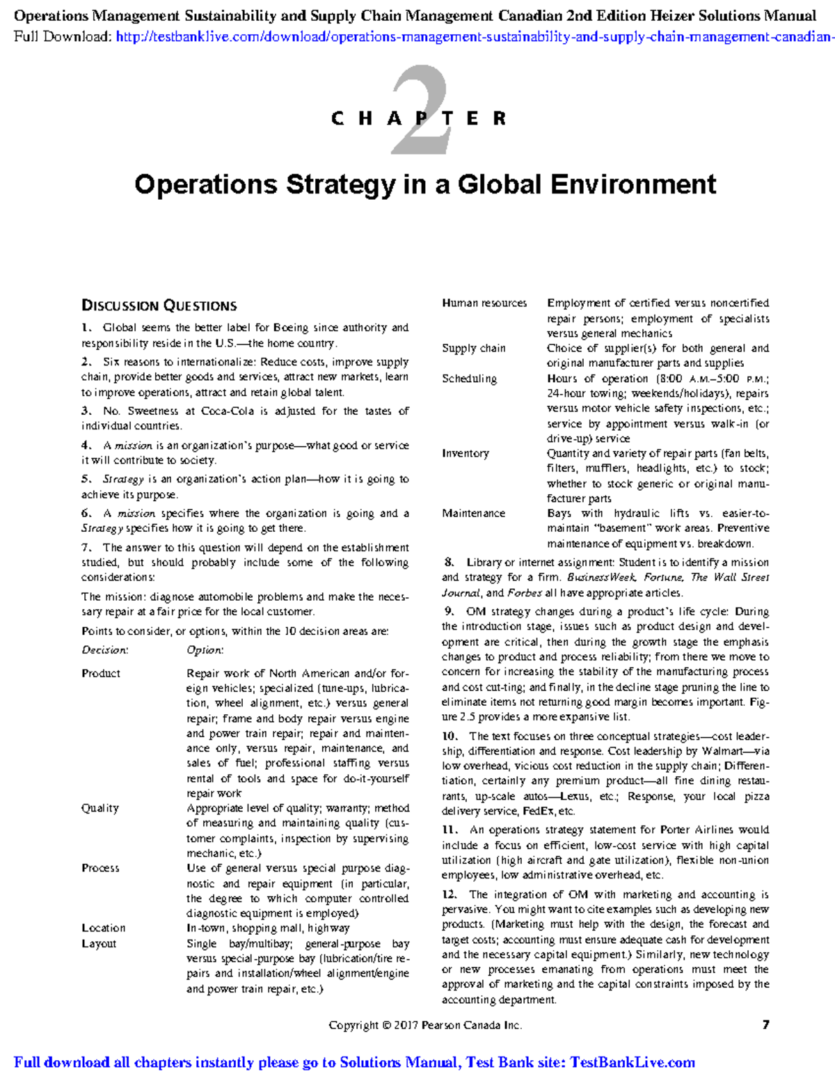OM Book Solution Heizer - Copyright © 2017 Pearson Canada Inc. 7 2 C H ...