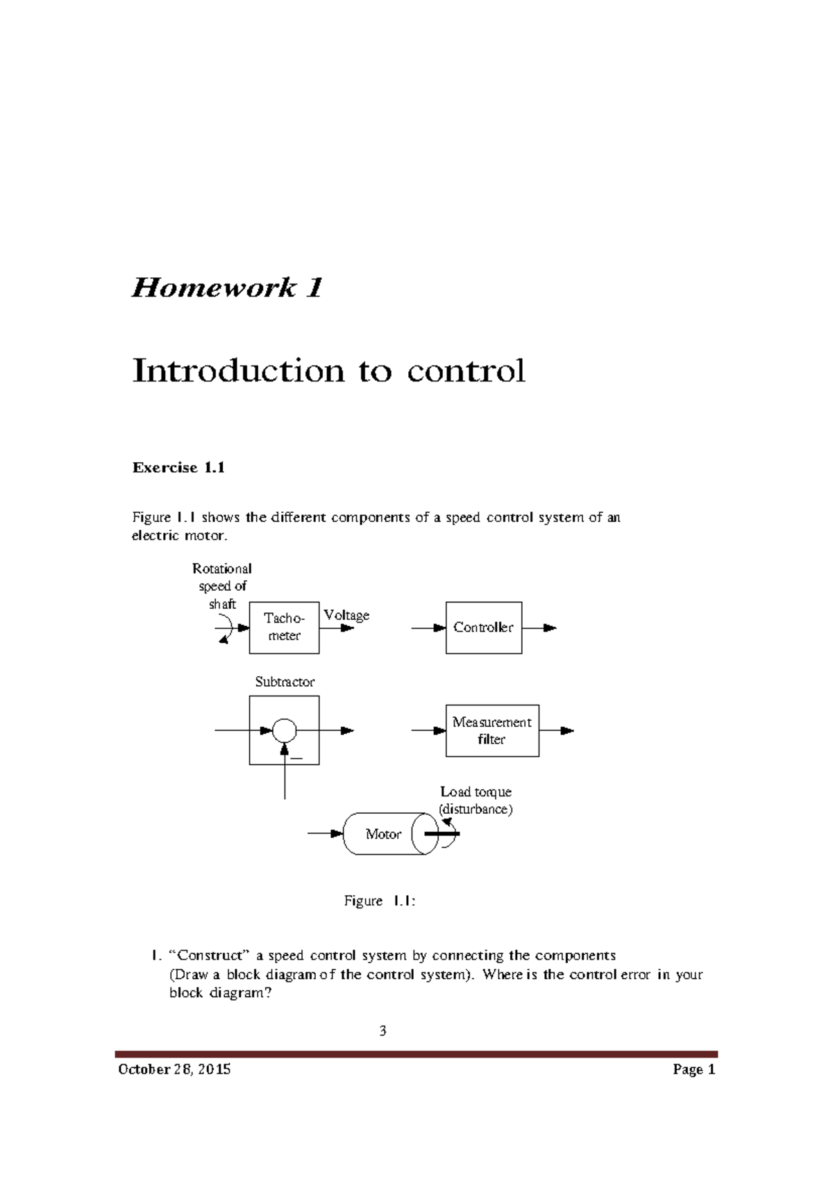 Home work1 - Homework 1 Introduction to control Exercise 1 Figure 1 ...