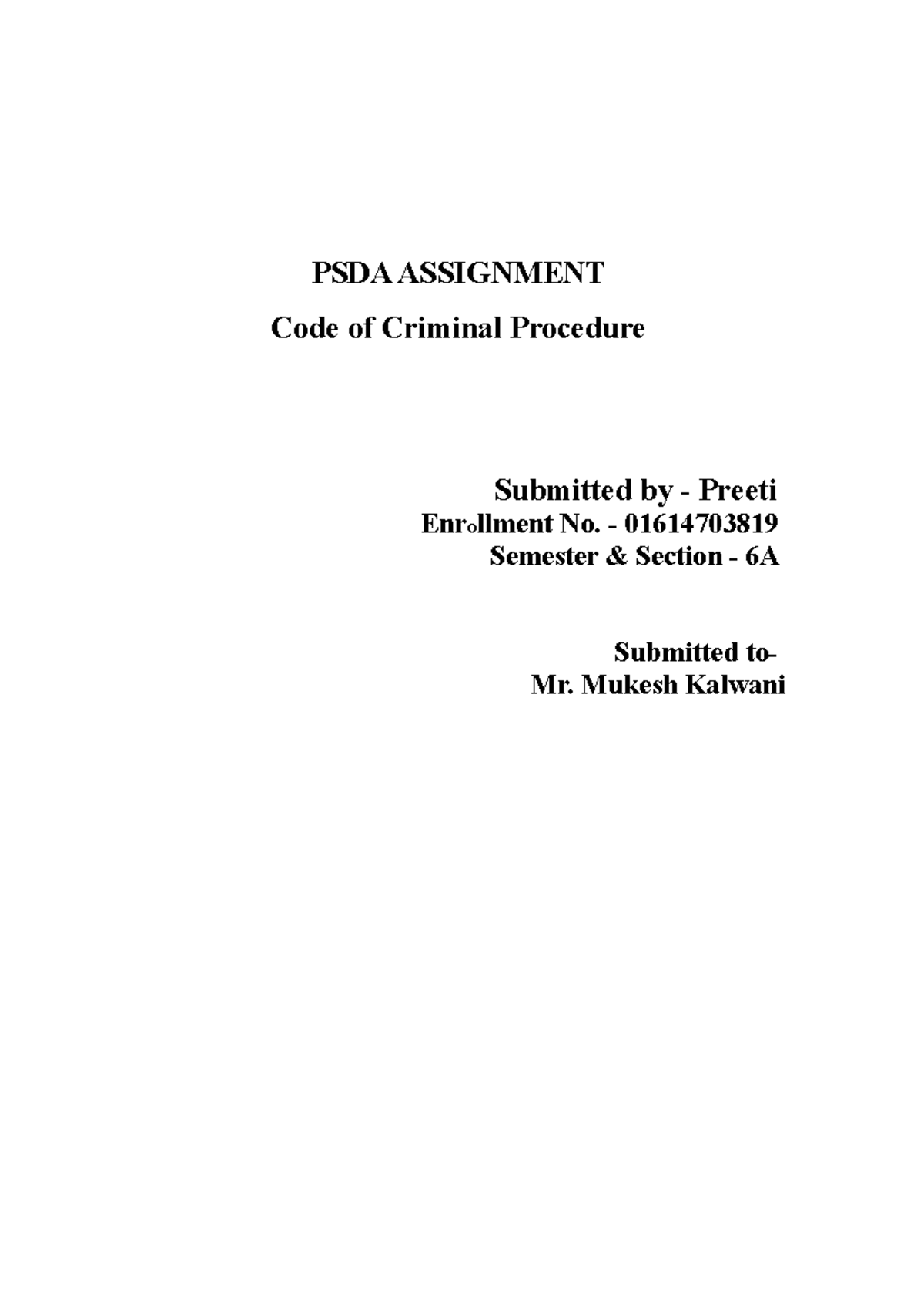 PSDA Assignment CRPC - gfvfv - PSDA ASSIGNMENT Code of Criminal ...