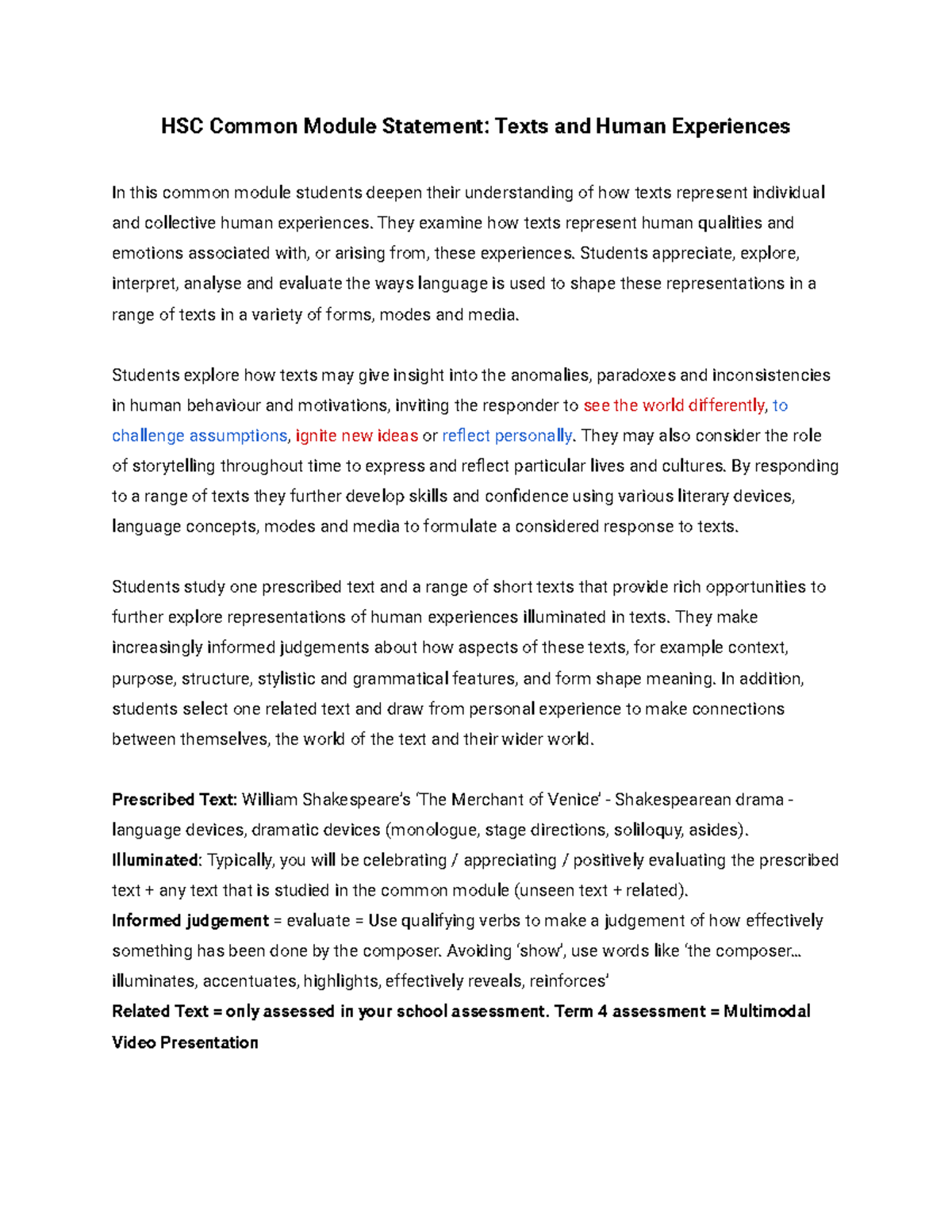 Common Module Statement Texts and Human Experiences - They examine how ...