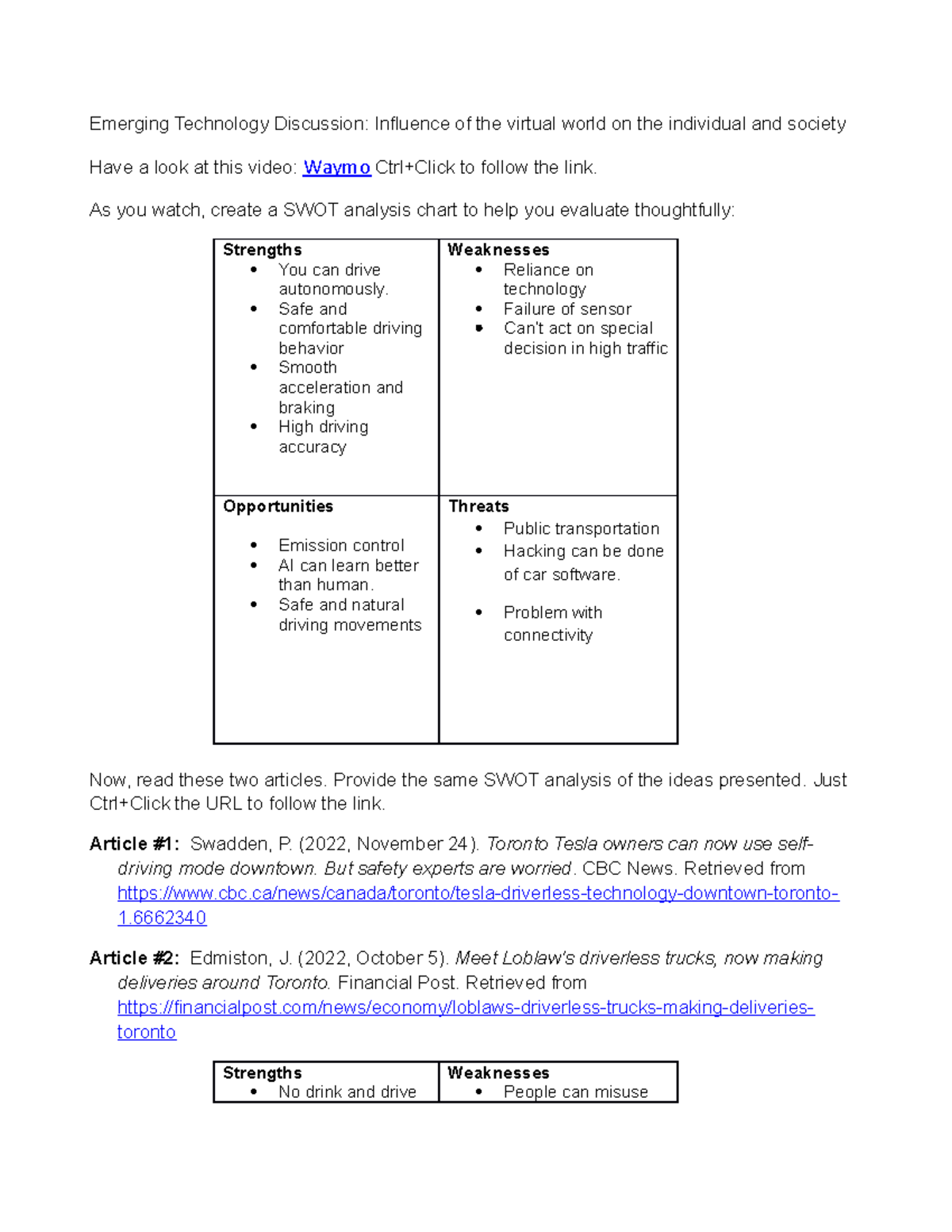 #2 Emerging Technology Discussion - As you watch, create a SWOT ...