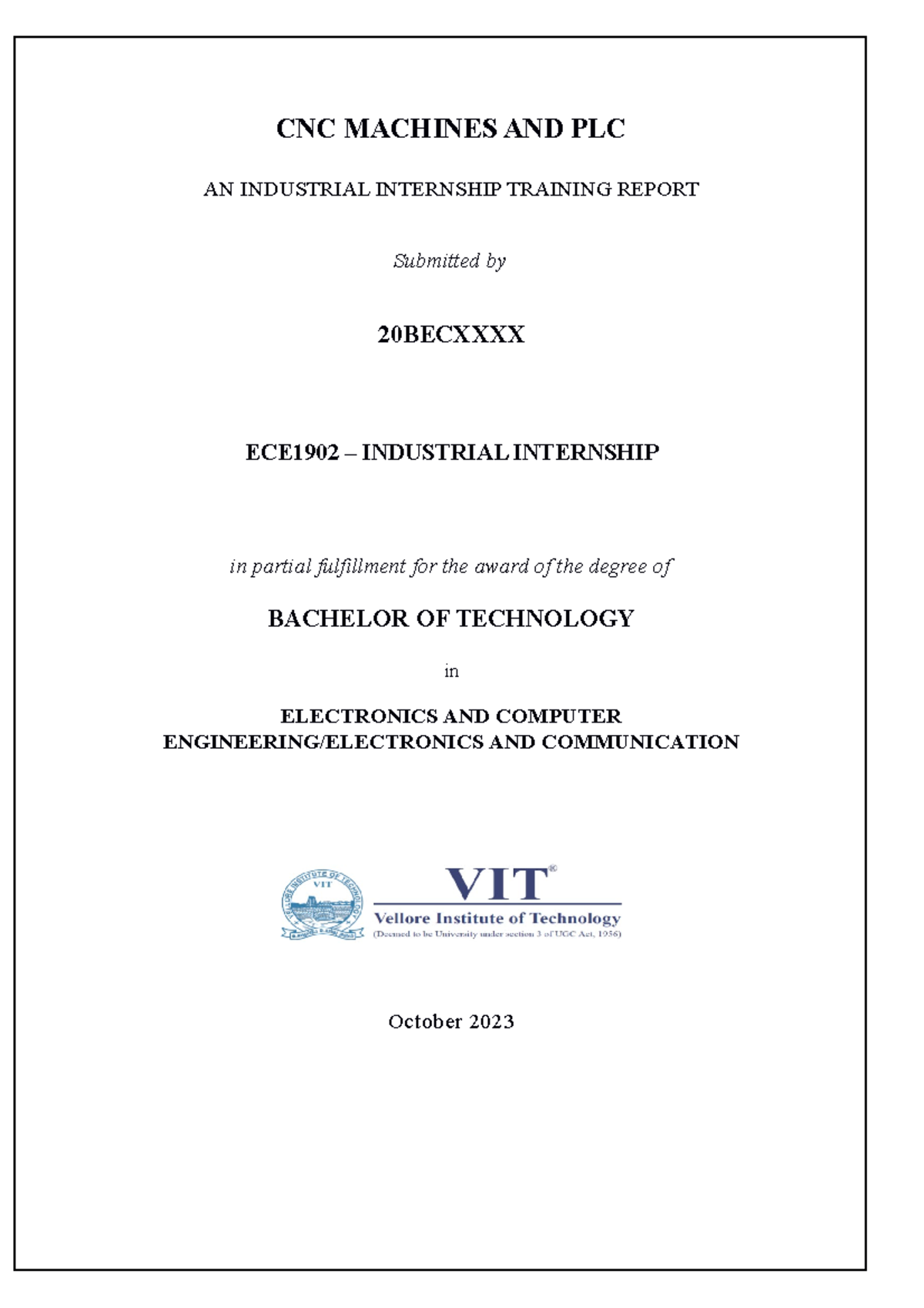 IPT Report Template - CNC MACHINES AND PLC AN INDUSTRIAL INTERNSHIP ...