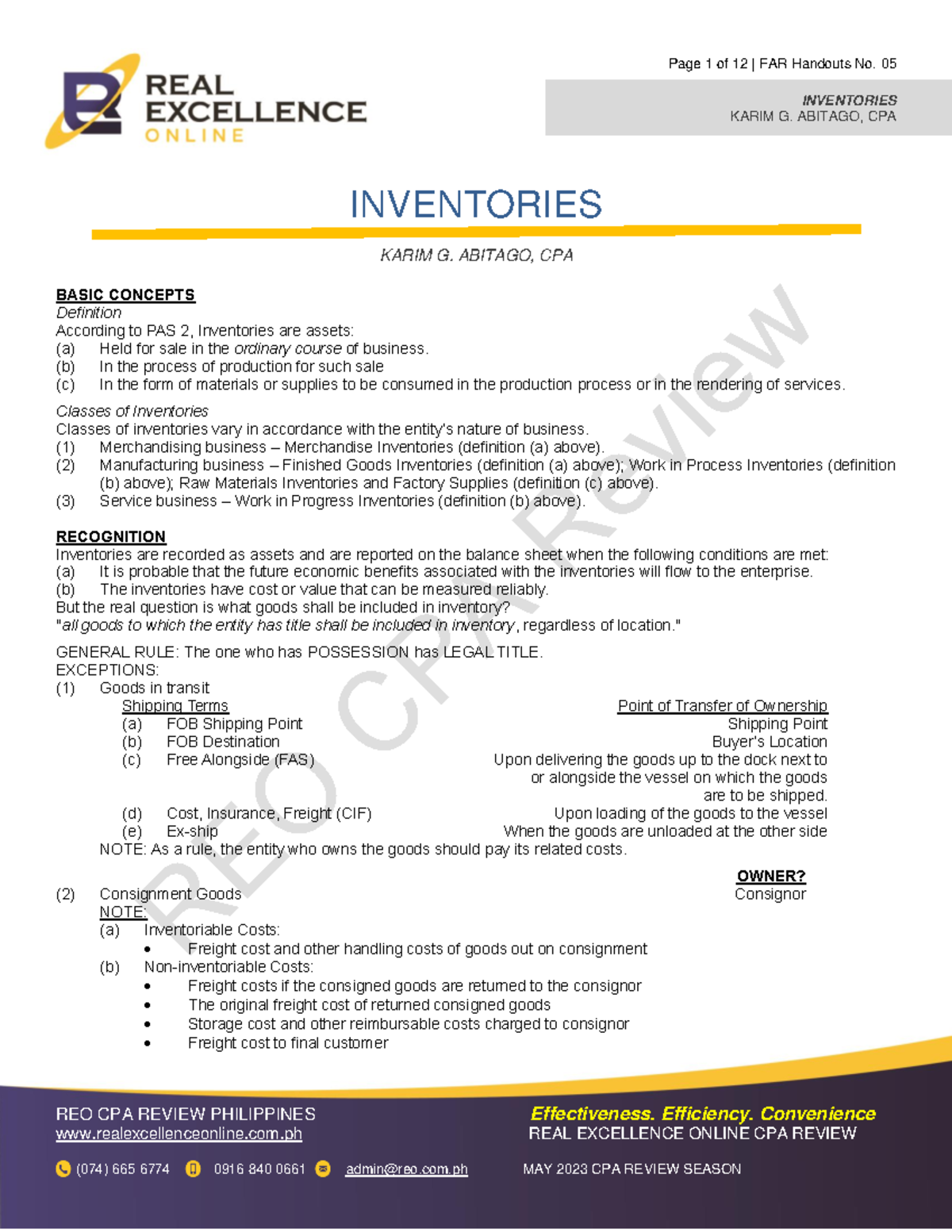 05 Inventories - REO CPA Review INVENTORIES KARIM G. ABITAGO, CPA ...