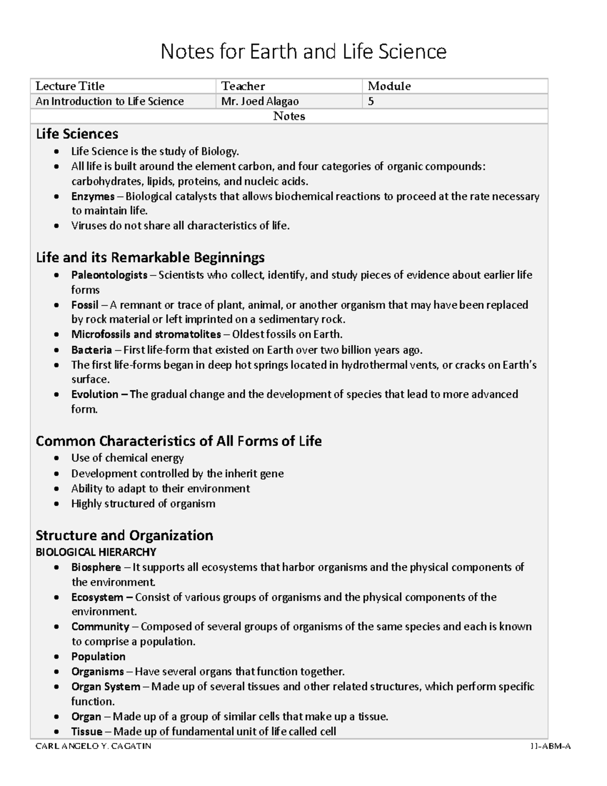 Earth AND LIFE SCI 2nd CPE Reviewer - Earth and Life Science - Studocu