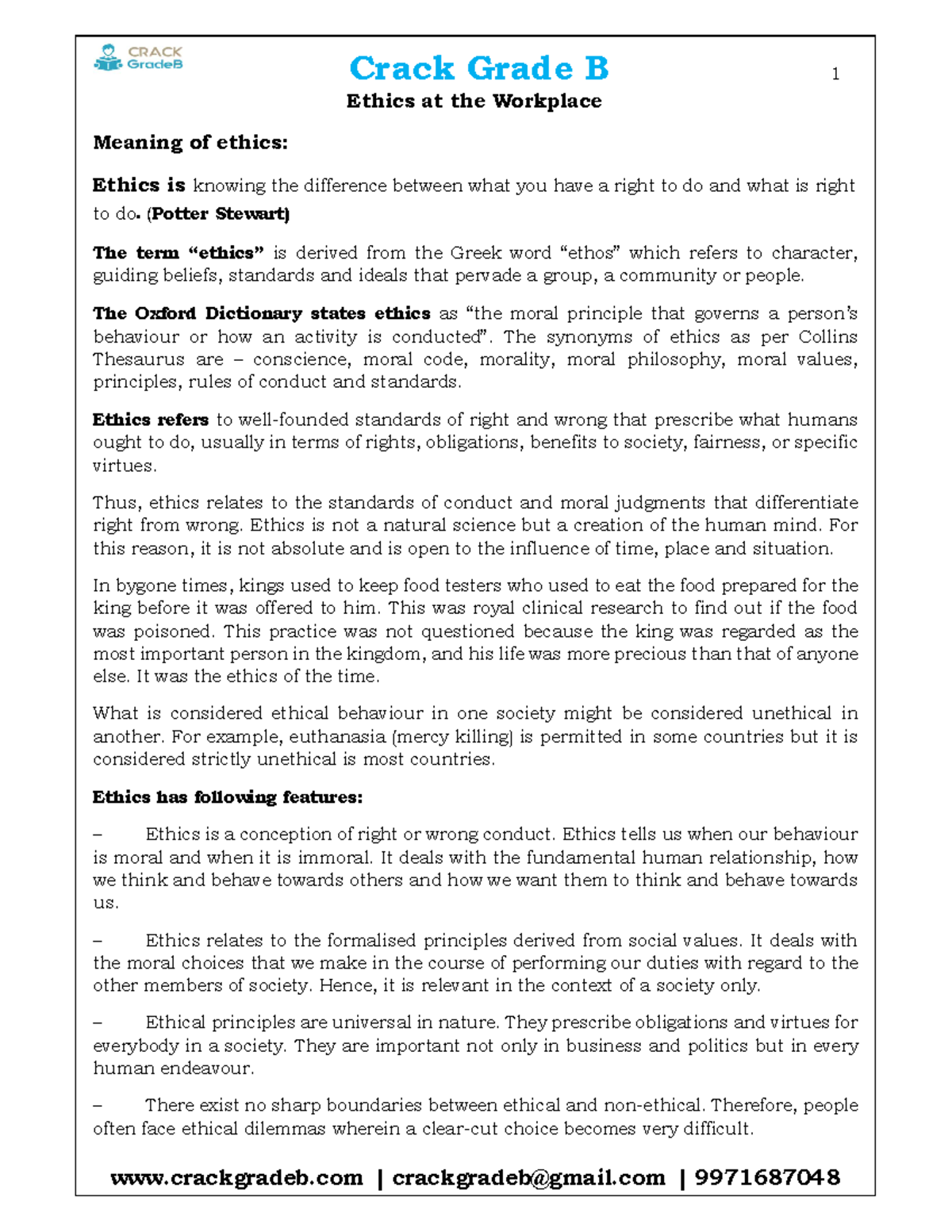 Ethics pdf for competitive exams and university exams - Ethics at the ...