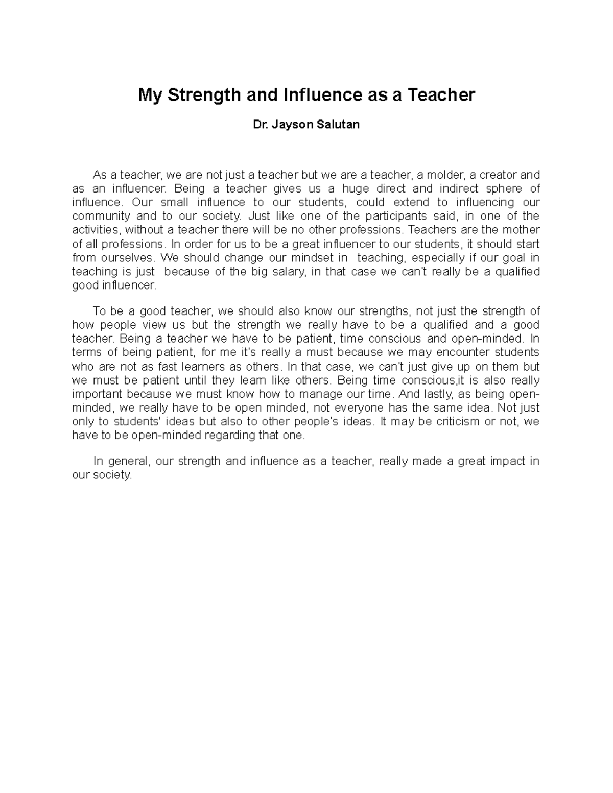 Chrislyn Llevado - My Strength and Influence as A Teacher - My Strength ...