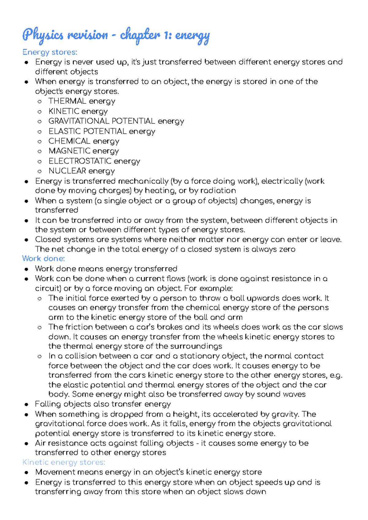 All of physics revision - Phsic revisio - chapte 1: energ Energy stores ...