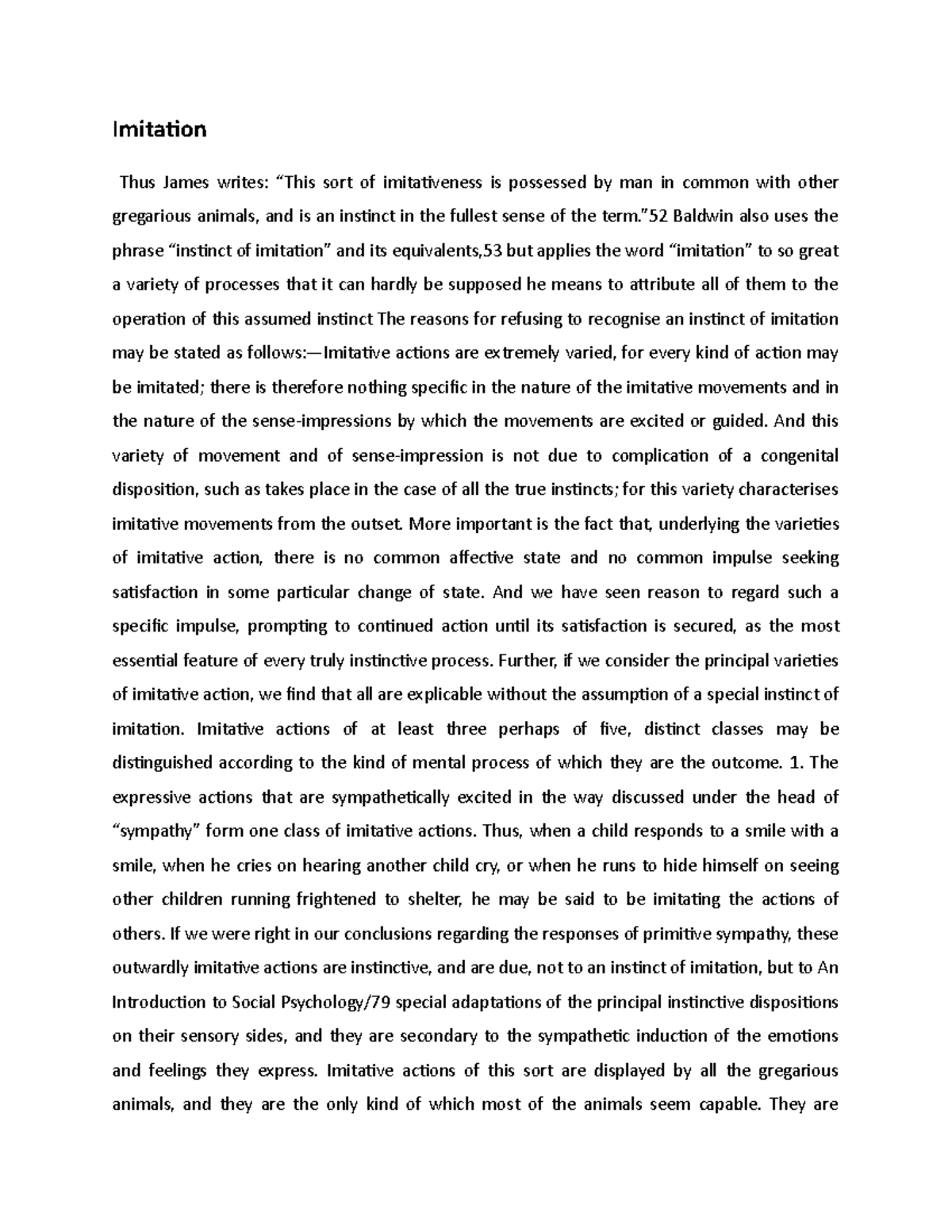 Imitation - Imitation Thus James writes: “This sort of imitativeness is ...