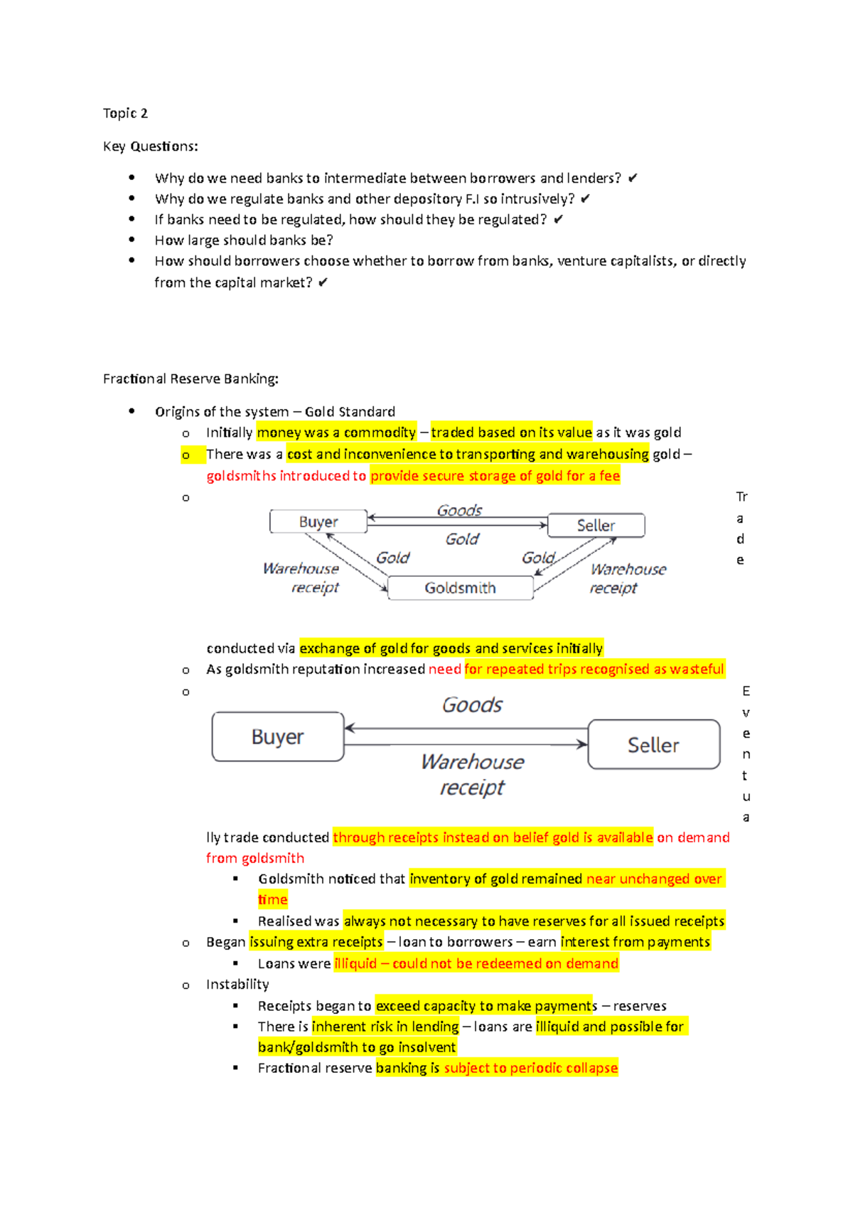 Economics of Banking Topics 2 - Topic 2 Key Questions: Why do we need ...