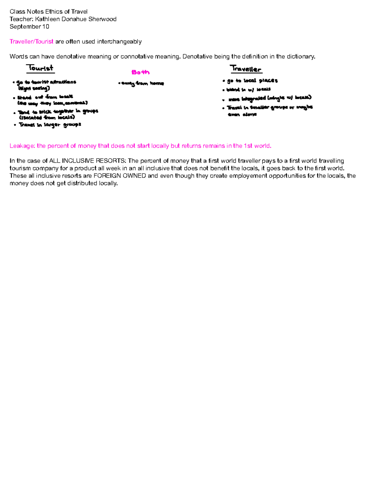 Ethics of Travel Vocabulary Notes - Class Notes Ethics of Travel ...