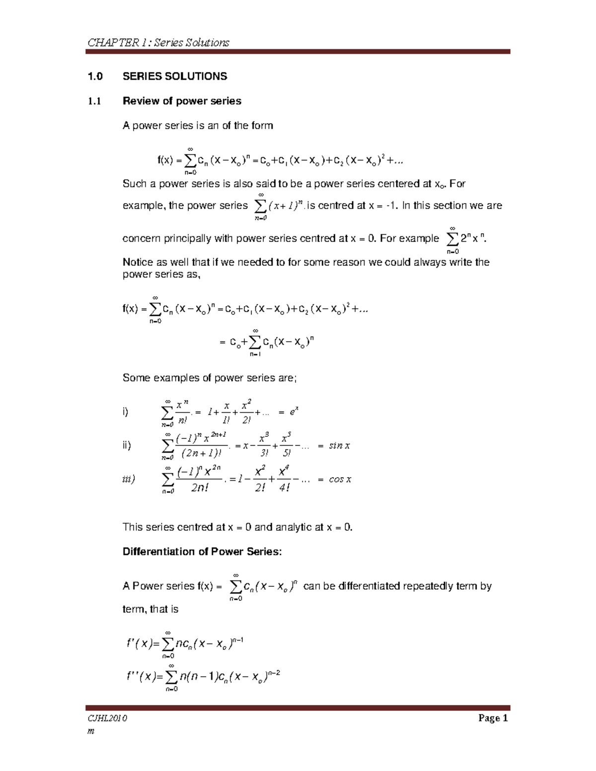 past year mat578 2009 - CJHL2010 Page 1 1 SERIES SOLUTIONS 1 Review of ...