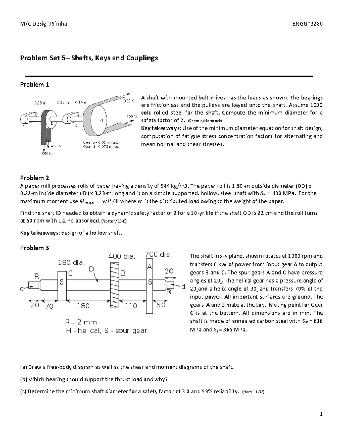 Assignment 5 - M/C Design/Simha ENGG* 1 Problem Set 5– Shafts, Keys and ...