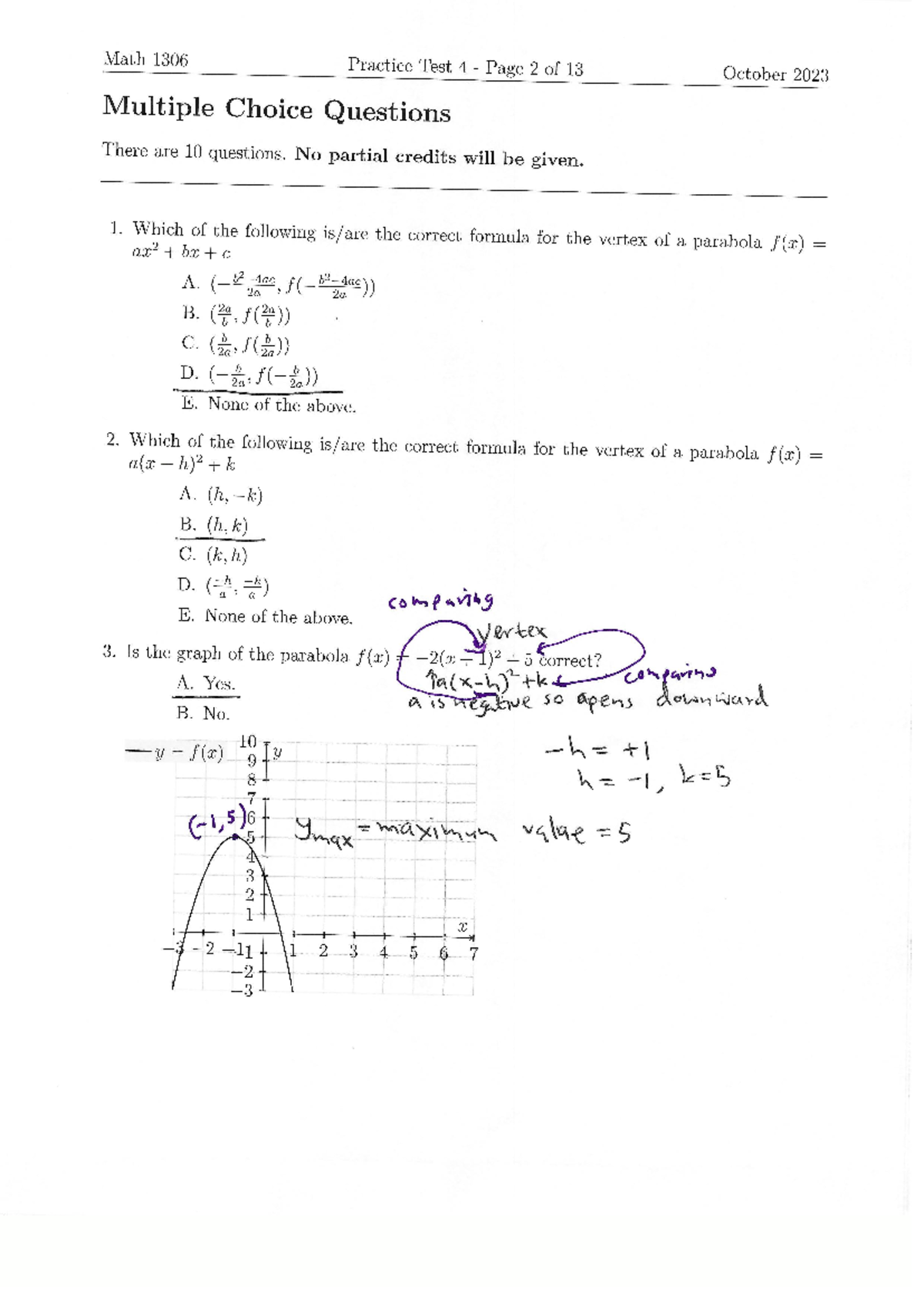 Fall 2024 Math 1306 Practice Test 4 Solutions - Math 1306 Practice Test ...