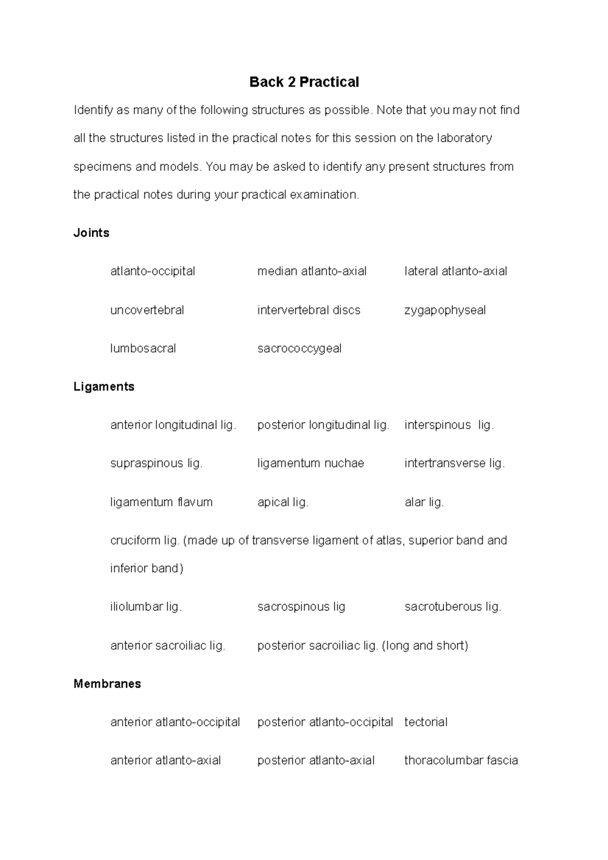 Back 2 practical list updated 2022 - Back 2 Practical Identify as many ...