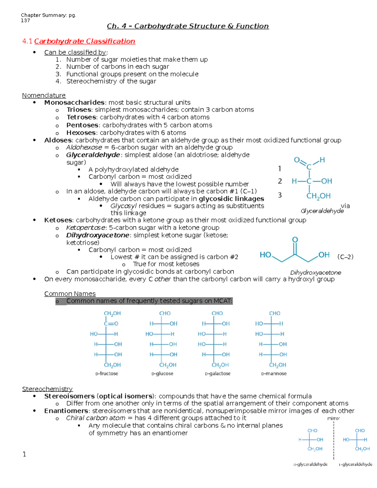 Carbohydrate Structure & Function - Ch. 4 – Carbohydrate Structure ...