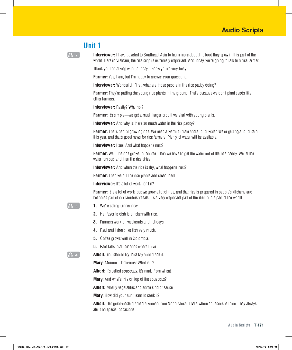 World english 3e level 2 students book audio scripts - Unit 1 ...